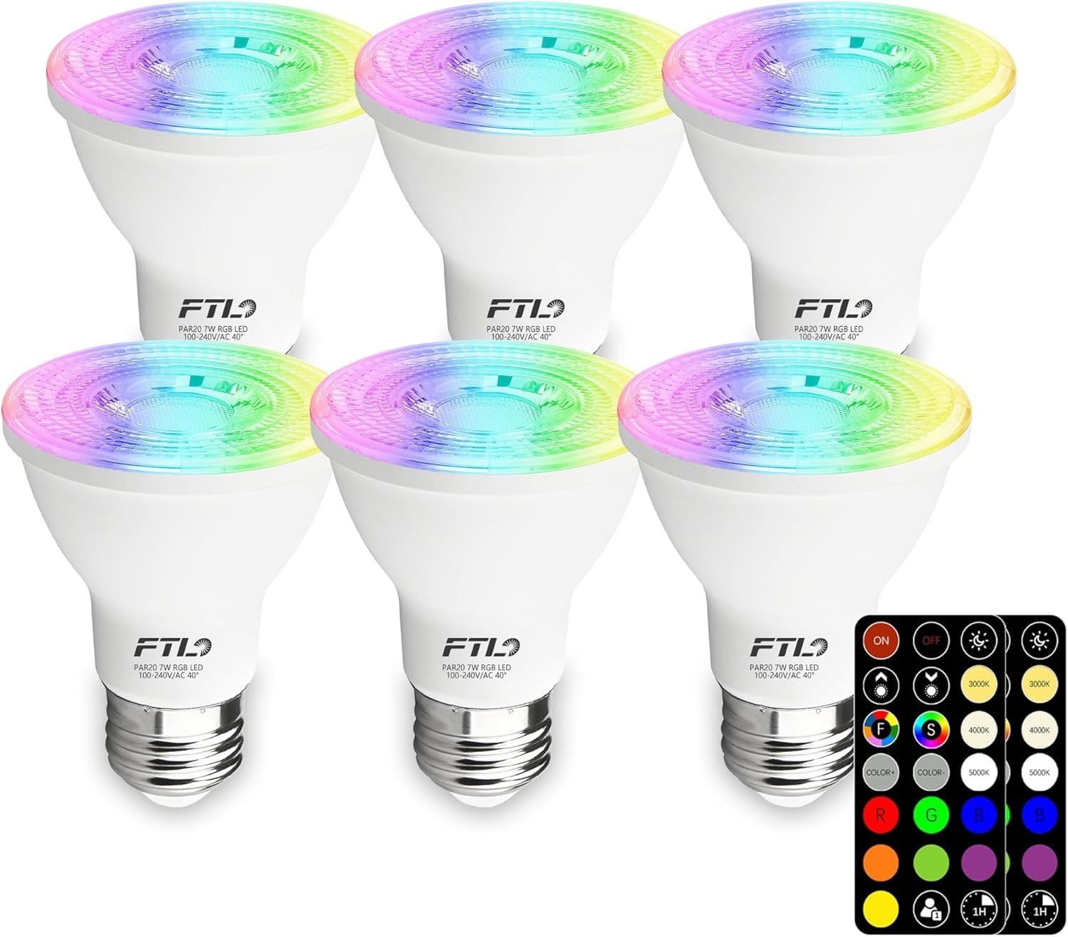 FTL PAR20 LED Bulbs Color Changing Light Bulbs with Remote Control ...