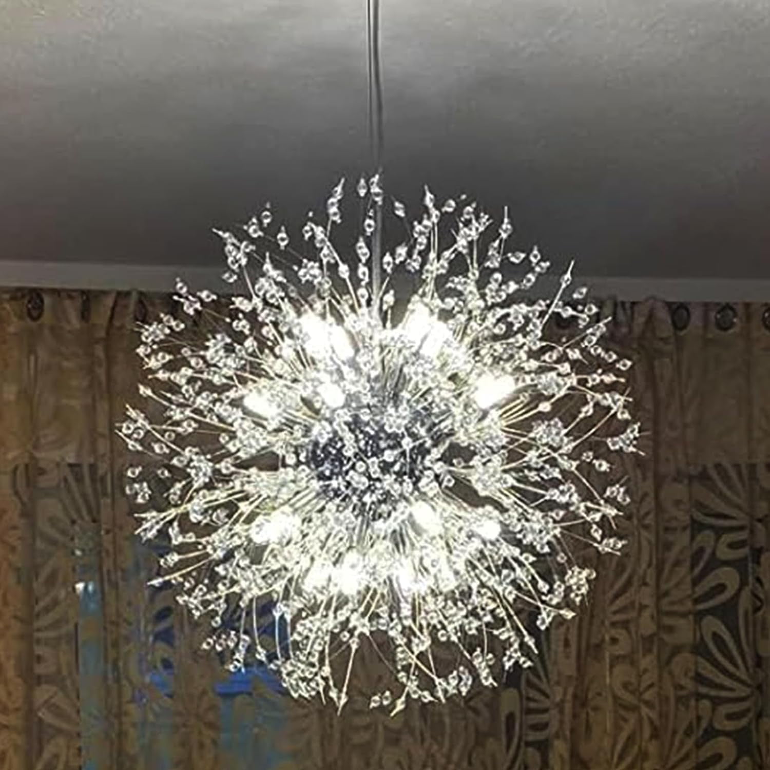 FTLLI 12-Light Modern Crystal Chandelier, Chrome Dandelion Firework ...