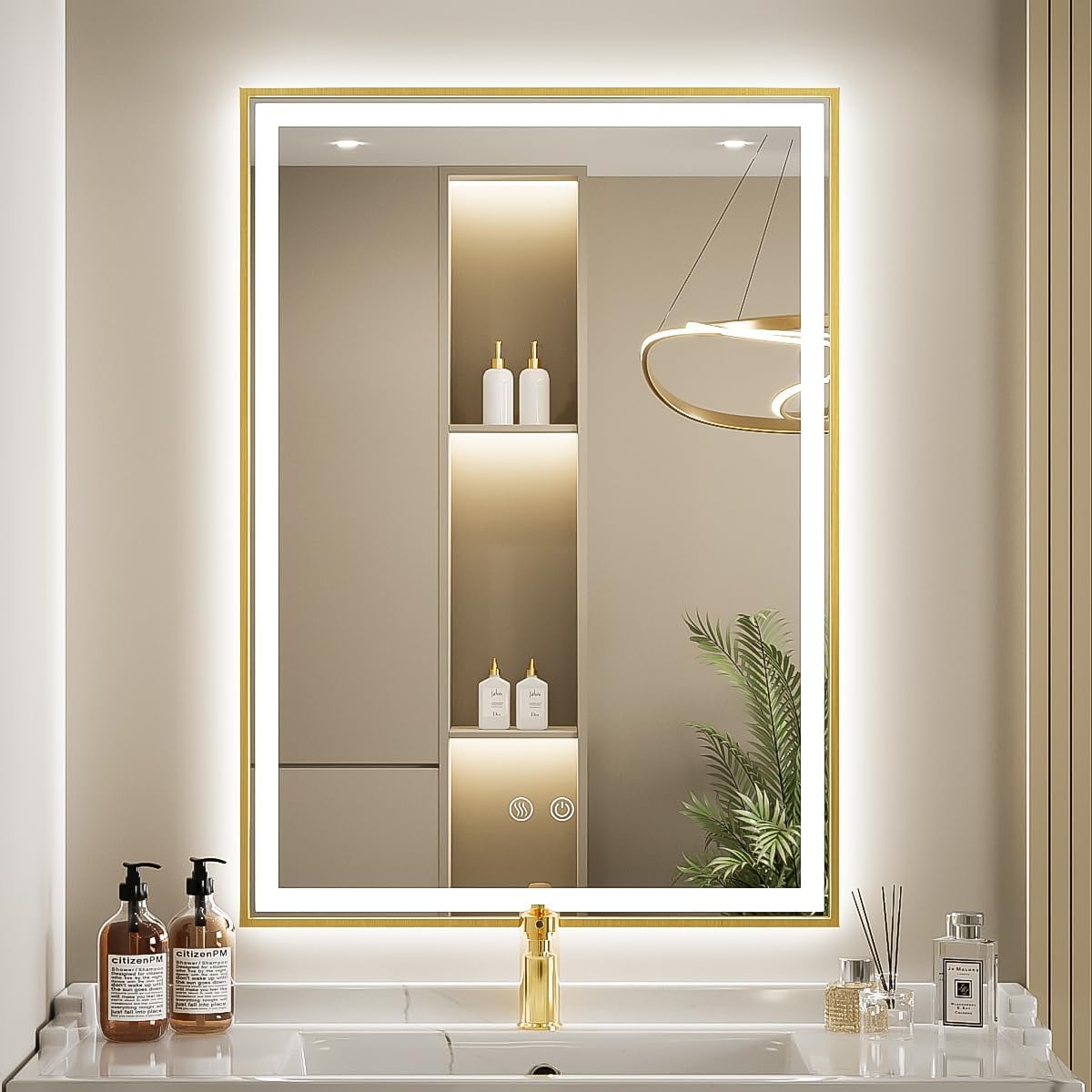 FTOTI 20x28 Inch LED Bathroom Mirror Frontlit & Backlit Gold Framed ...