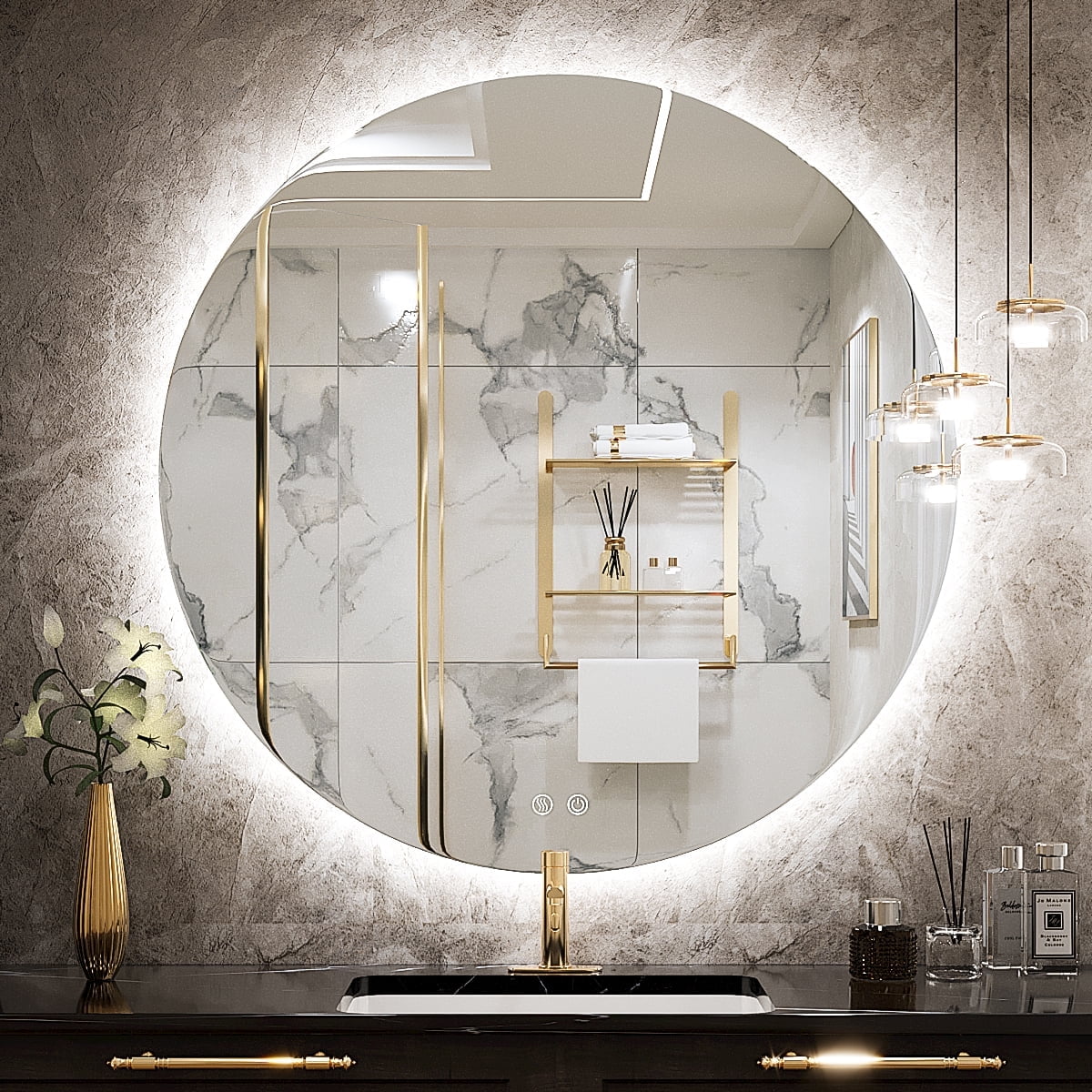 FTOTI 24 Inch LED Round Mirror,Backlit Lighted Bathroom Mirror,LED ...