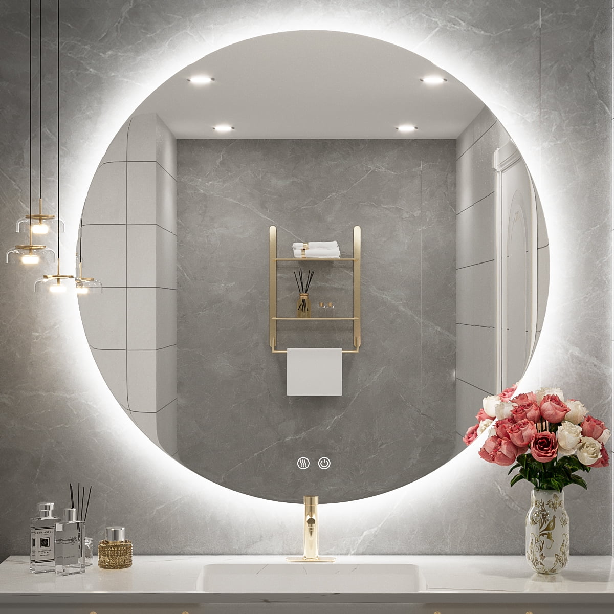 FTOTI 24 Inch LED Round Mirror,Backlit Lighted Bathroom Mirror,LED Bathroom Mirror,6000K Wall ...