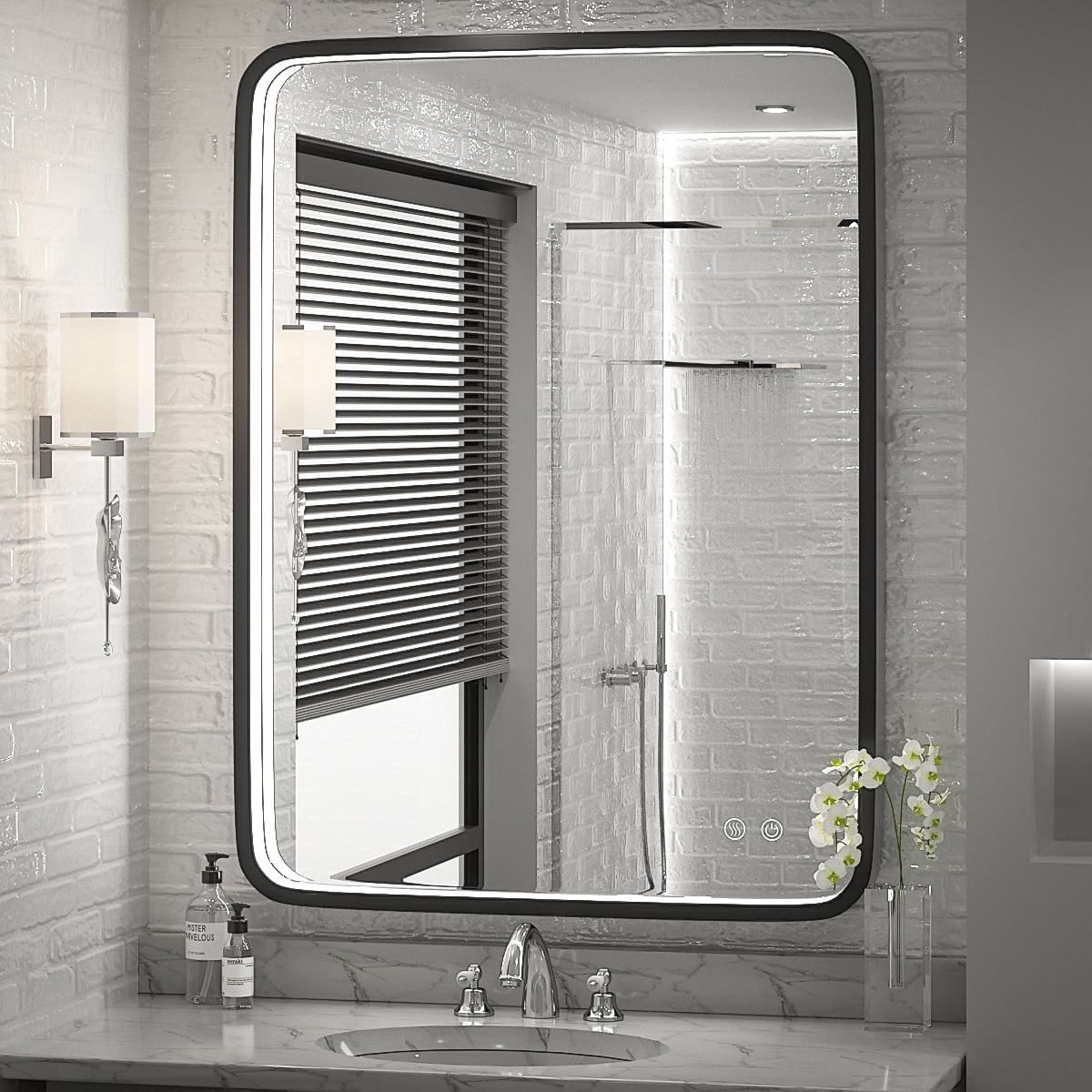 FTOTI 24X32 Inch LED Bathroom Mirror with Light, Black Metal Frame ...