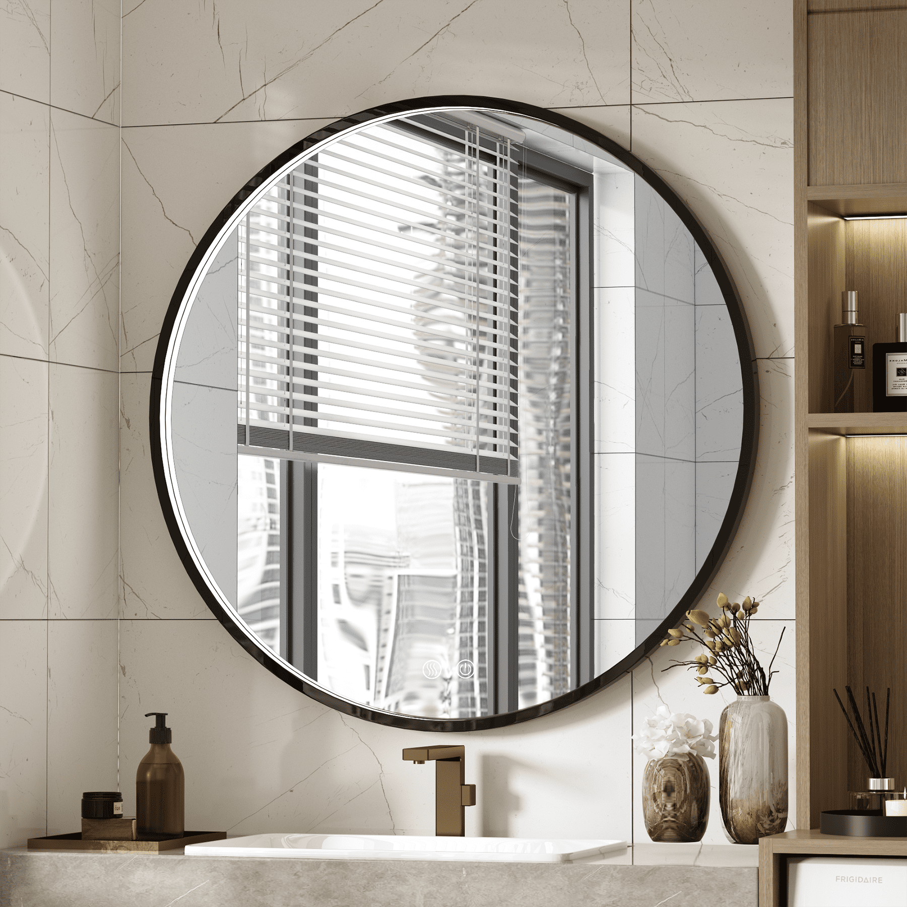 FTOTI 28 Inch Black Frame Round LED Bathroom Mirror,Round Bathroom ...