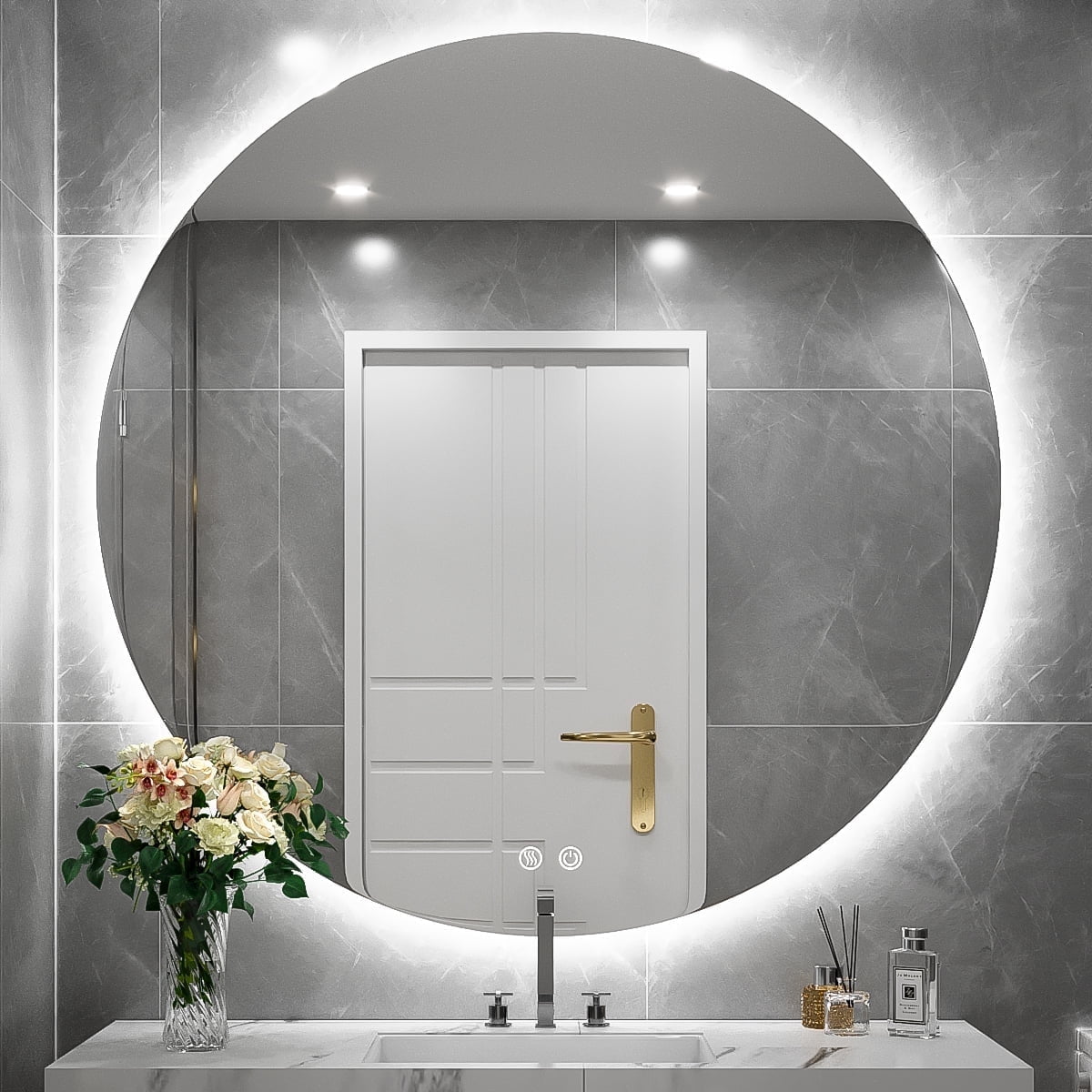 FTOTI 40 Inch LED Backlit Round Mirror for Vanity,6000K Wall Mounted ...