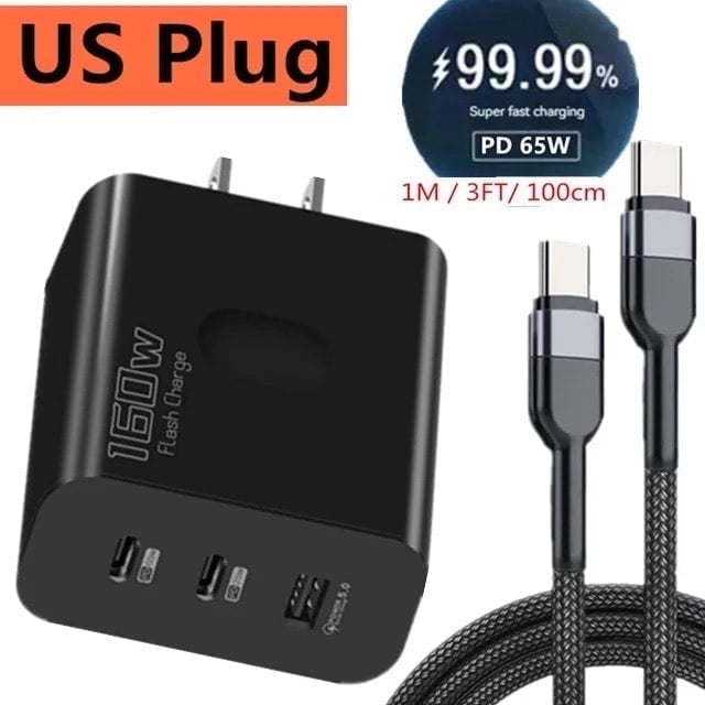 FTS 160W USB-C Fast Charger with Quick Charge 3.0 and PD Adapter for ...