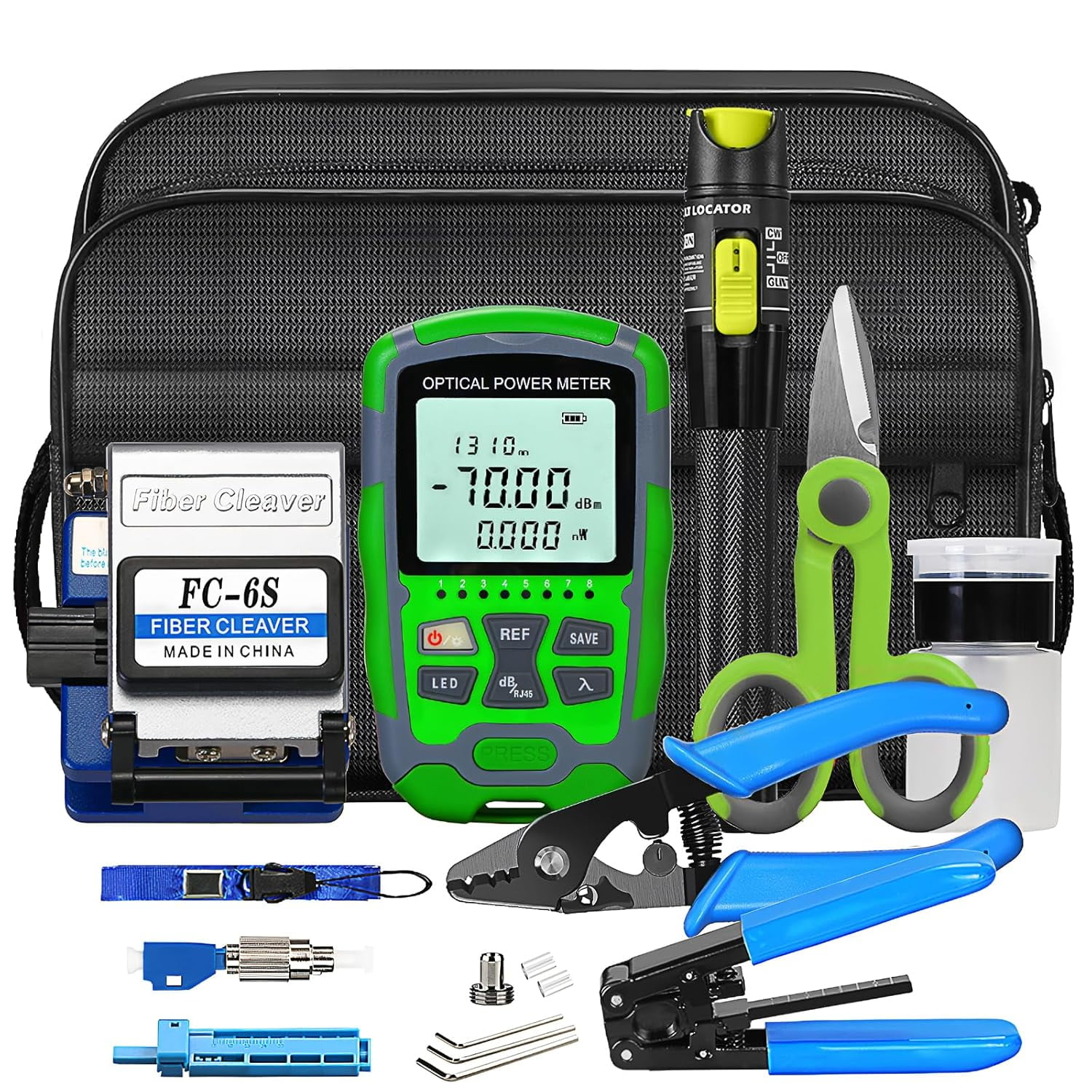 FTTH Fiber Optic Termination Tool Kit with 6S Optical Fiber Cleaver, Cold Welding Tool Set, 30KM ...