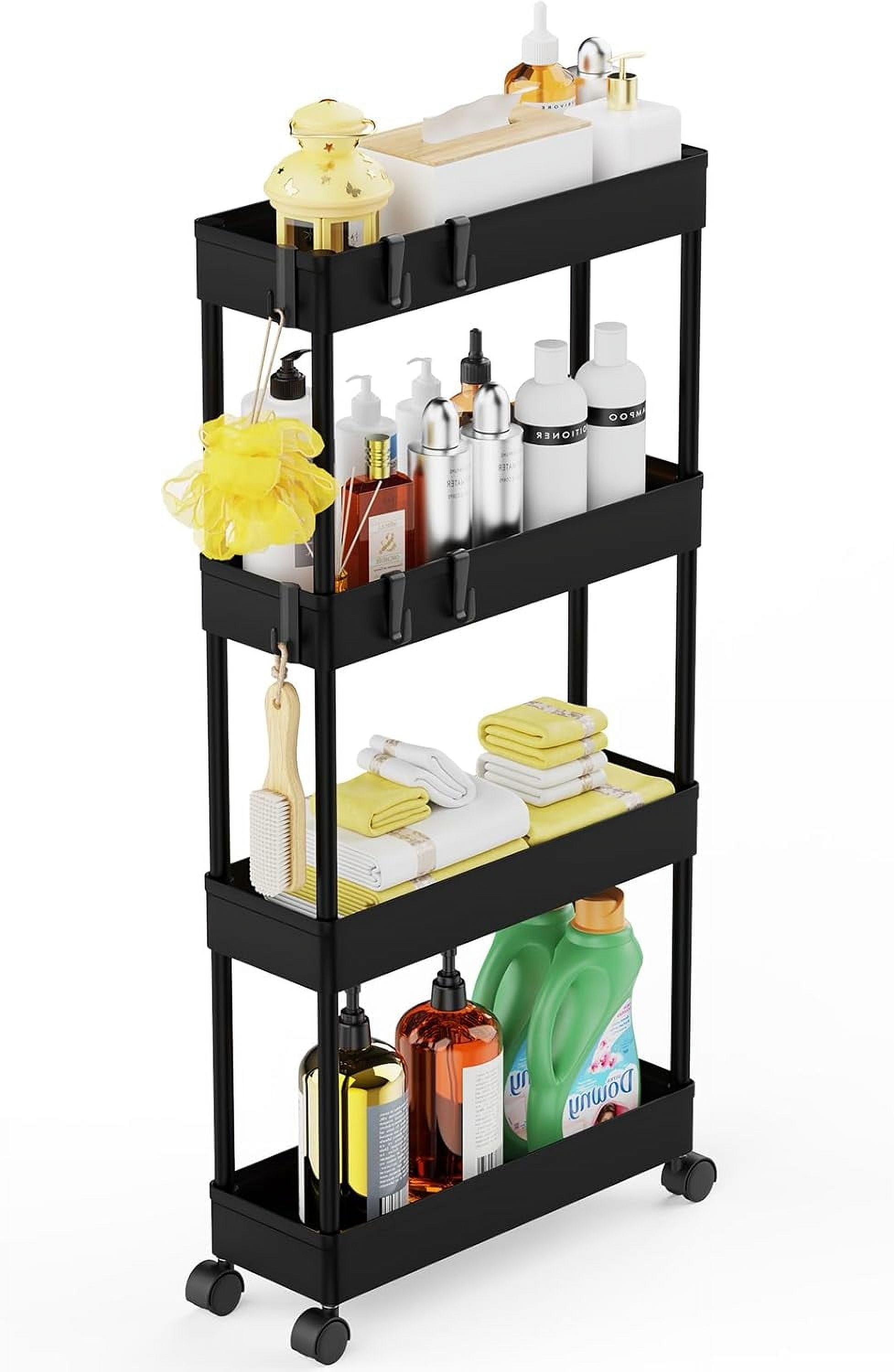 FTUVYIBOPM 5.3" Slim Storage Cart - 4 Tiers Bathroom Organizer Mobile ...