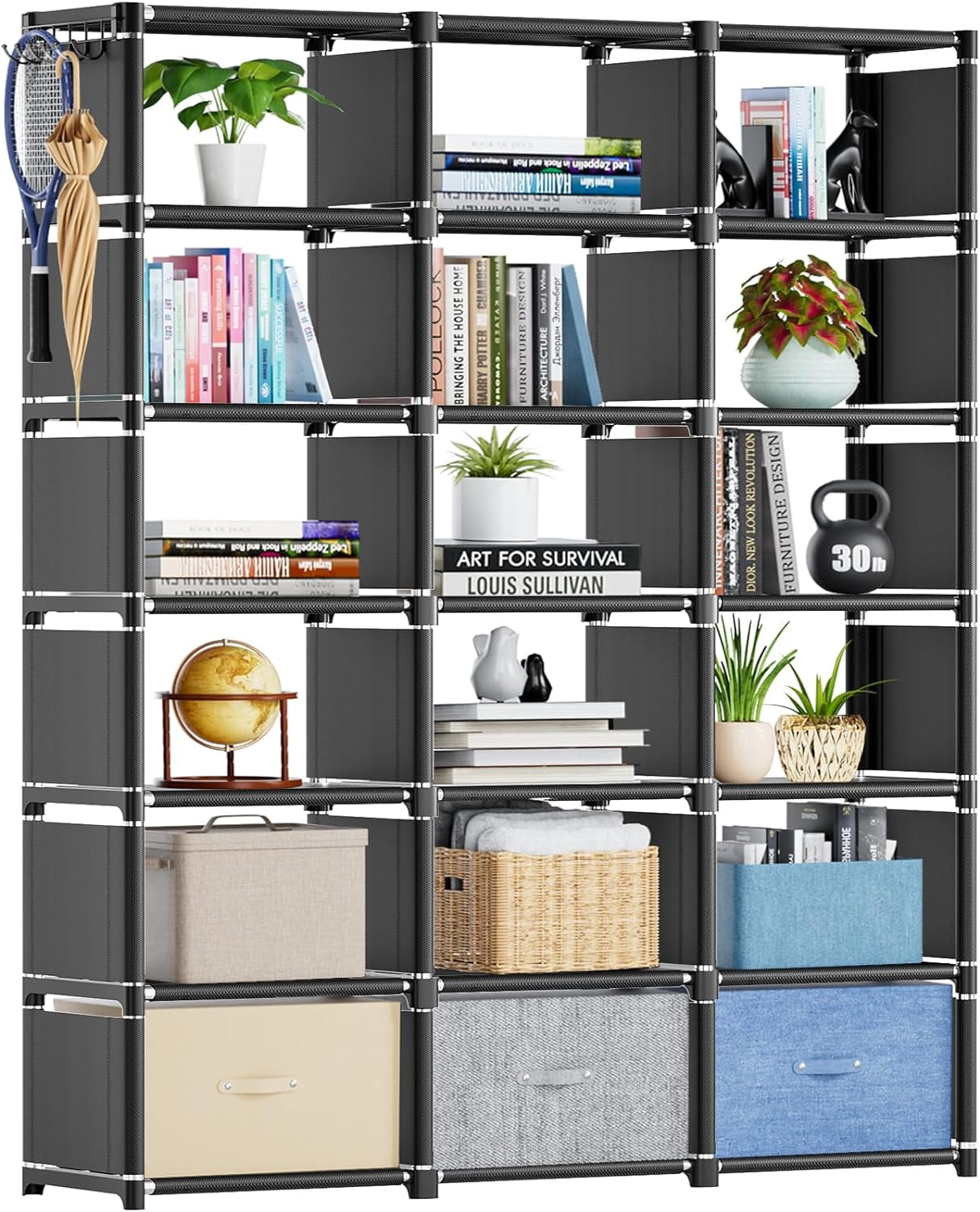 FTVUOBUONO Book Shelf 12 Cube Storage Organizer DIY Bookcase Metal Bookshelf Tall Book case for ...