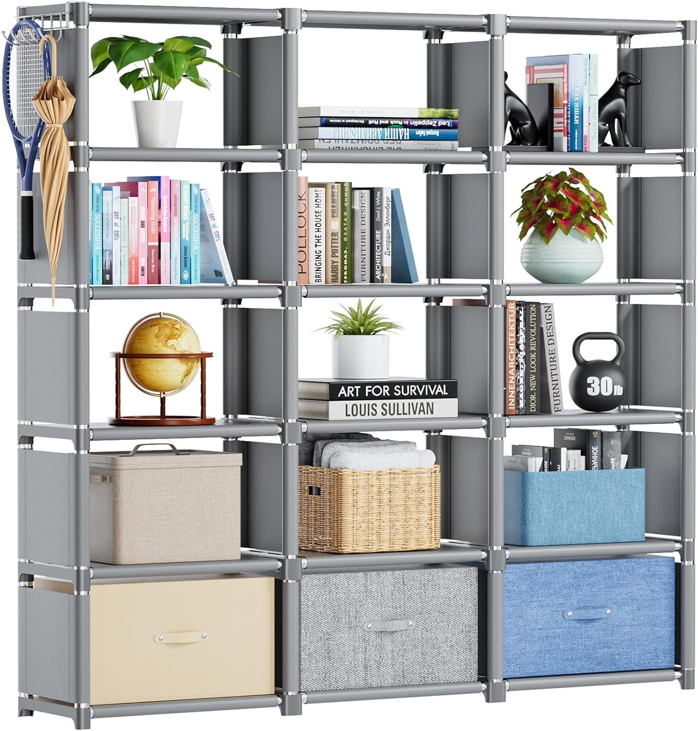 FTVUOBUONO Book Shelf 12 Cube Storage Organizer DIY Bookcase Metal ...