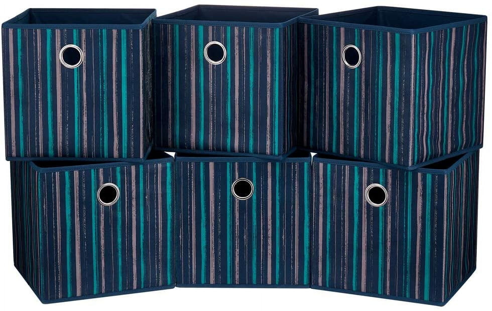 FTVUOBUONO Fabric Storage Cubes Bins Blue Teal Printed Vertical Stripe ...