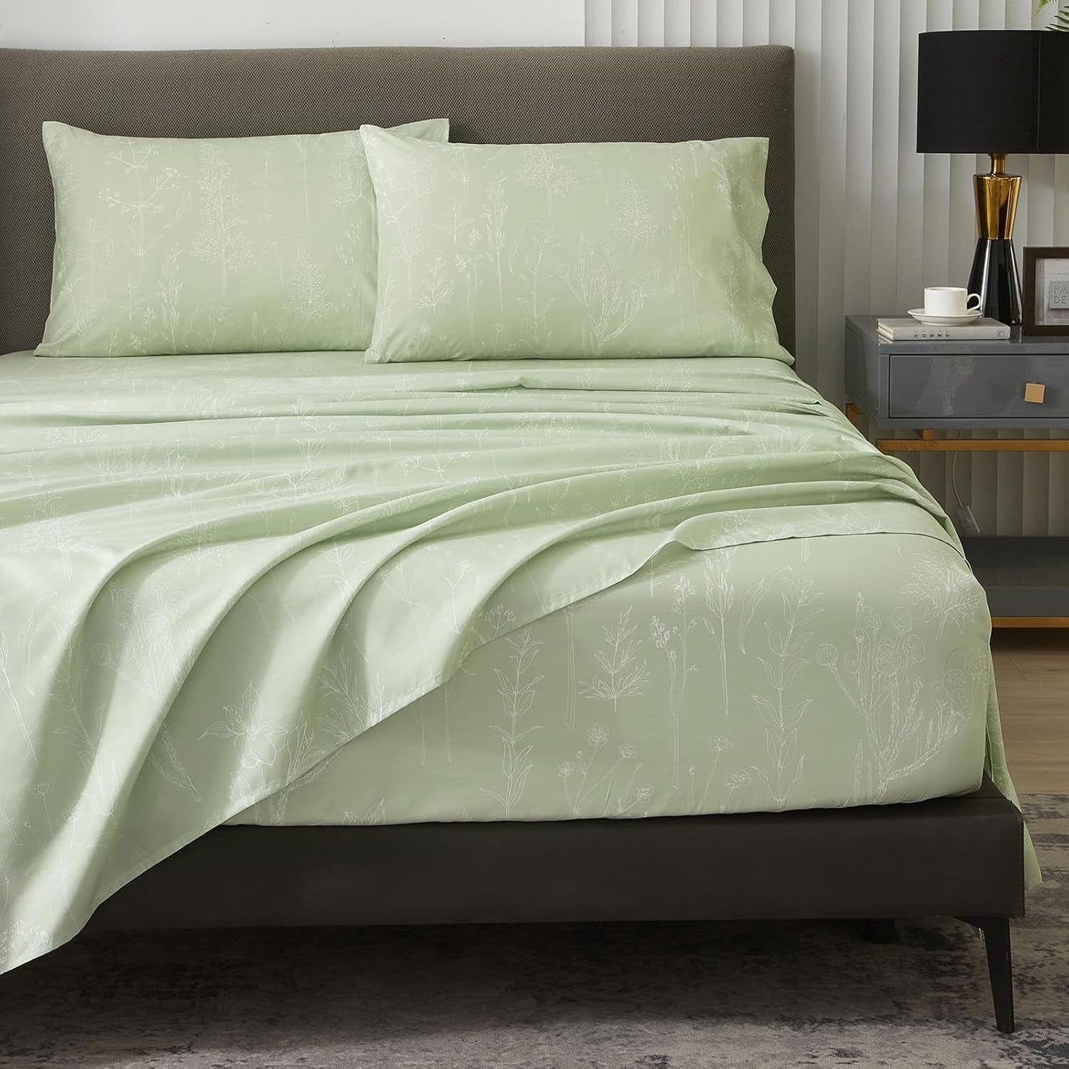 FTVUOBUONO Floral Sheets Queen Size 18 inches Deep Pocket Sheets 1800 ...