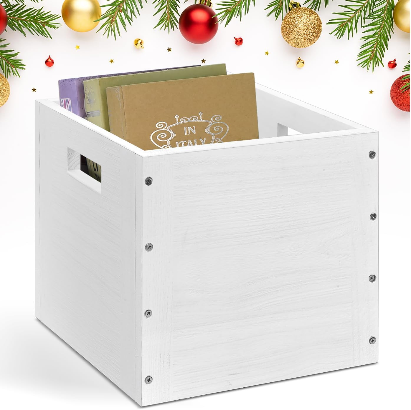 FTVUOBUONO Wood Decorative Storage Cube Boxes with Handles Rustic Large ...