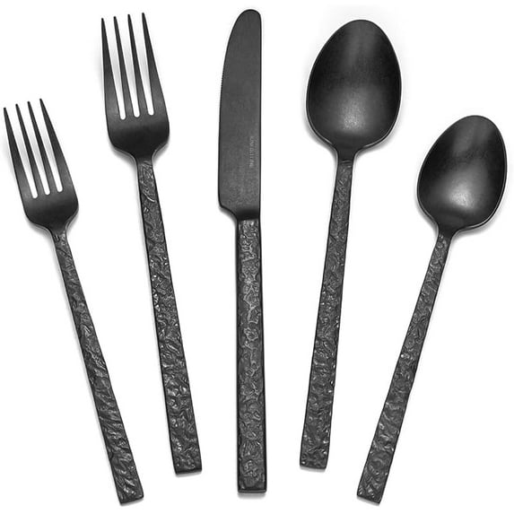 FU NENG 20 Pcs Black Hammered Silverware Set for 4, 18/10 Stainless ...