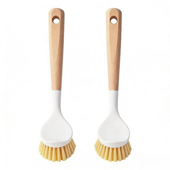 FU NENG Dish Brush with Bamboo Handle Built-in Scraper, Scrub Brush for ...