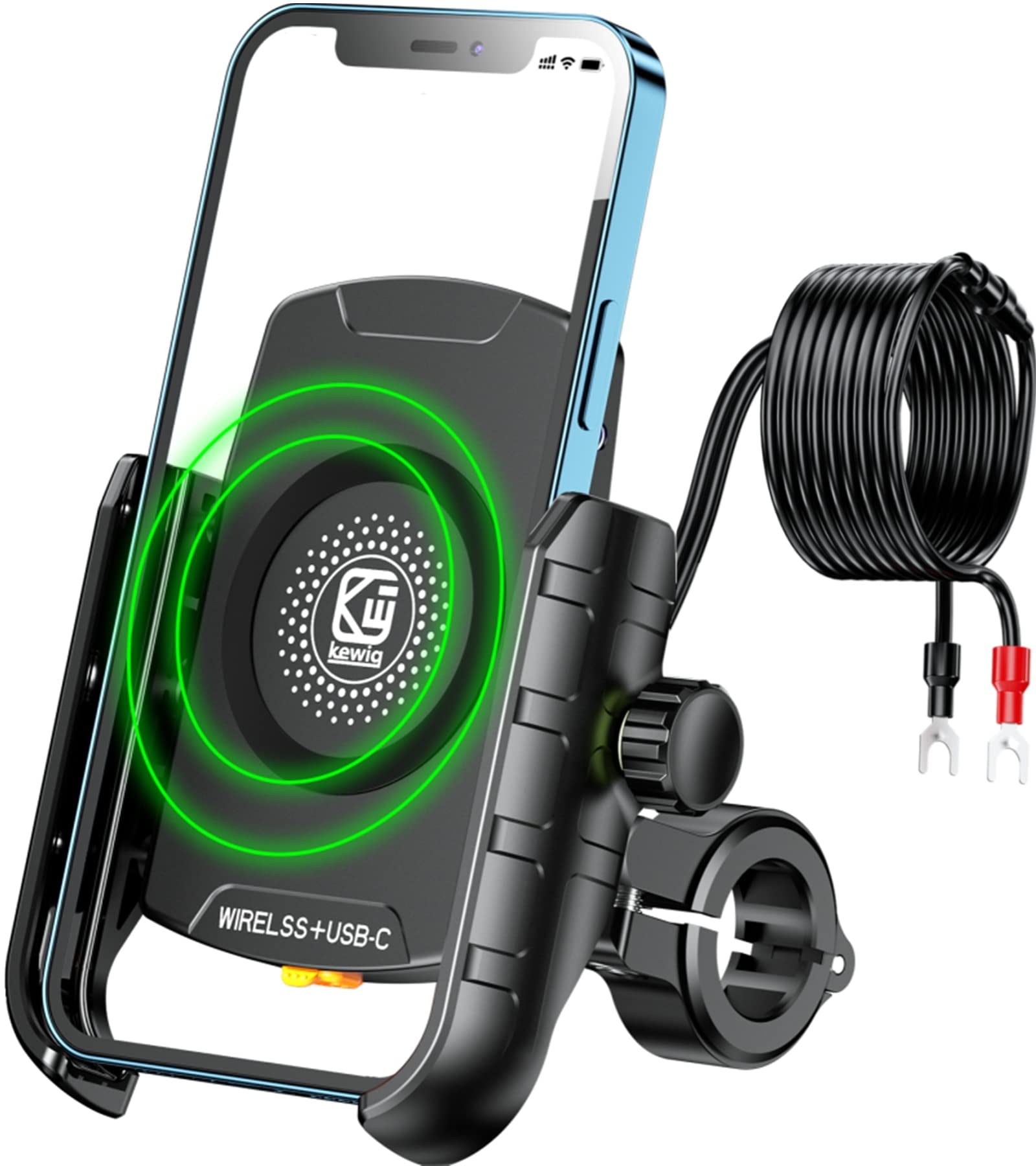 FU1999 Motorcycle Phone Mount with Qi 15W Wireless Charger & USB C 20W ...
