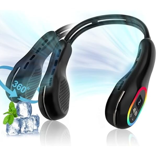 FU1999 Portable Neck Fan 360° Wind Direction Adjustment Bladeless Neck Fan, 6000 mAh Battery ...