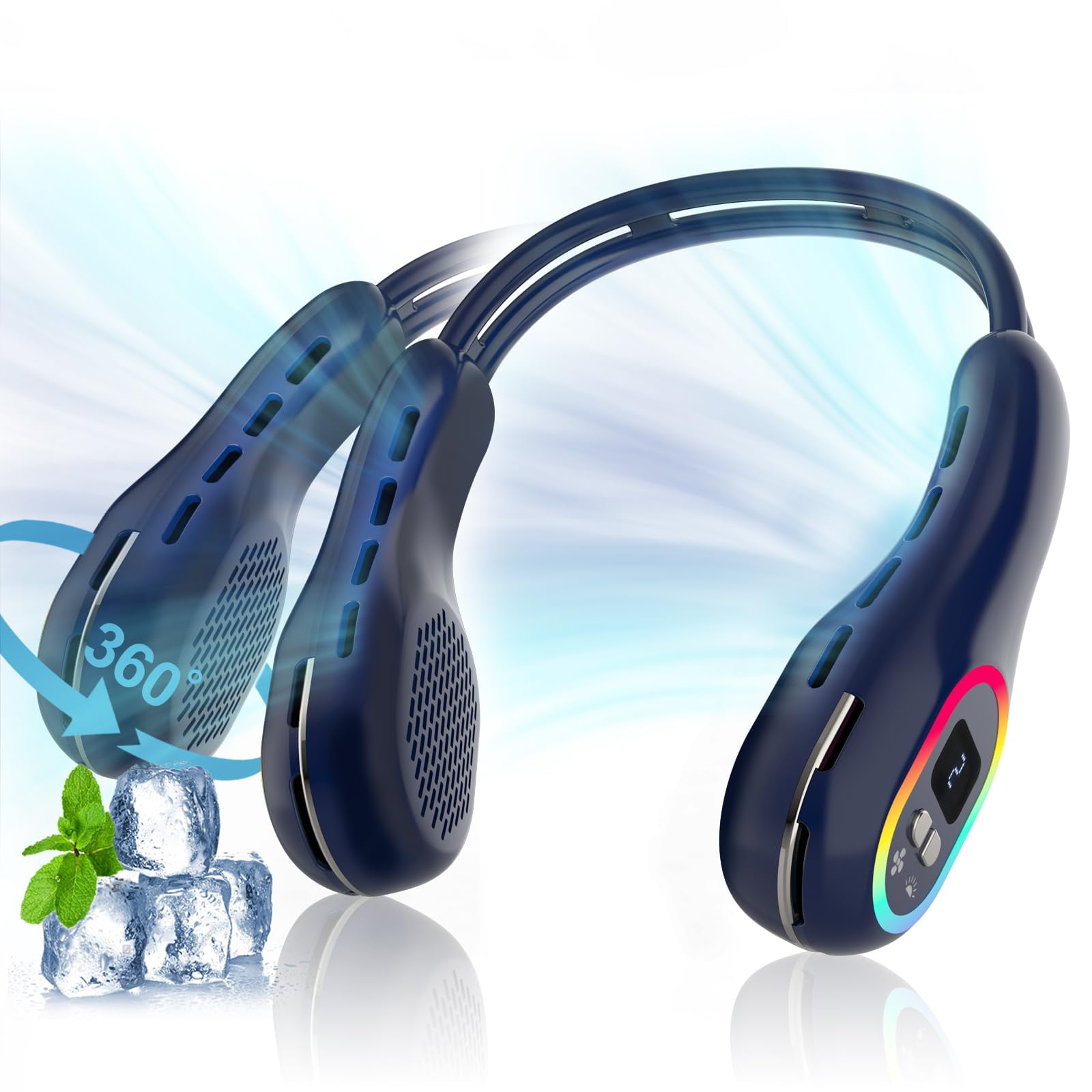 FU1999 Portable Neck Fan 360° Wind Direction Adjustment Bladeless Neck ...