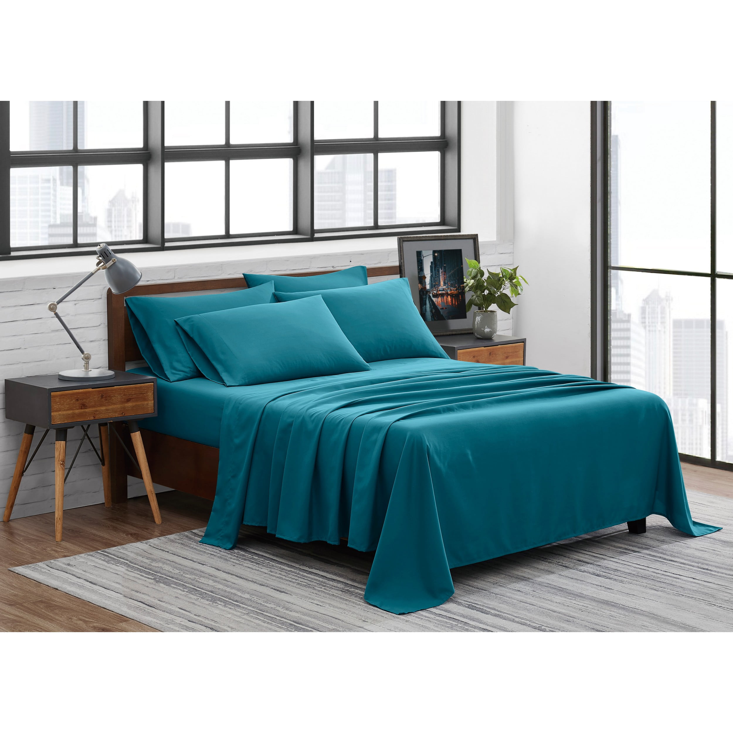 FUBU Solid Blue King 6 Piece Sheet Set - Walmart.com