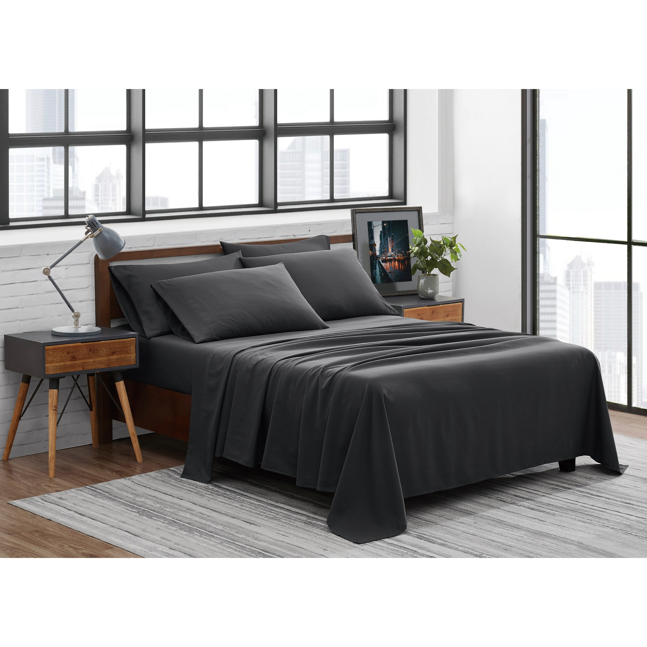 FUBU Solid Charcoal Grey Full 6 Piece Sheet Set - Walmart.com