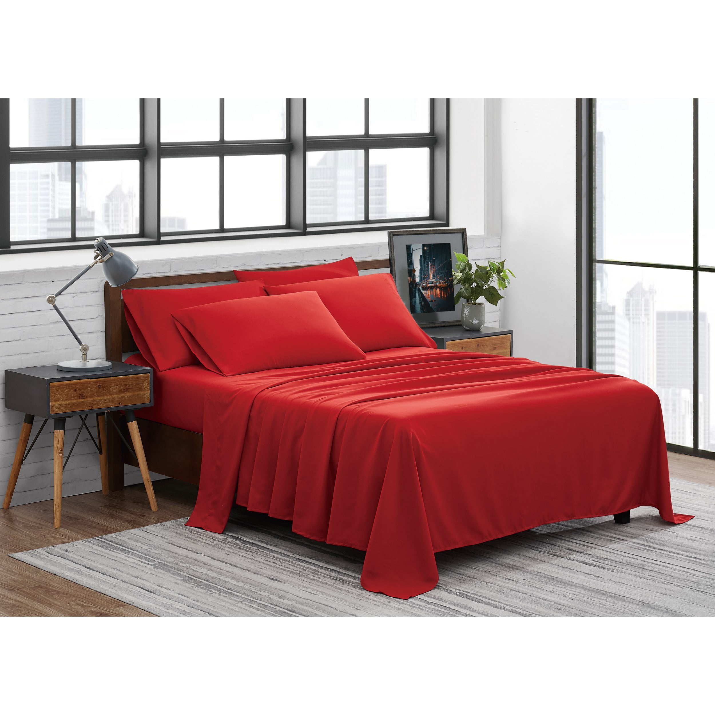 FUBU Solid Red Full 6 Piece Sheet Set - Walmart.com