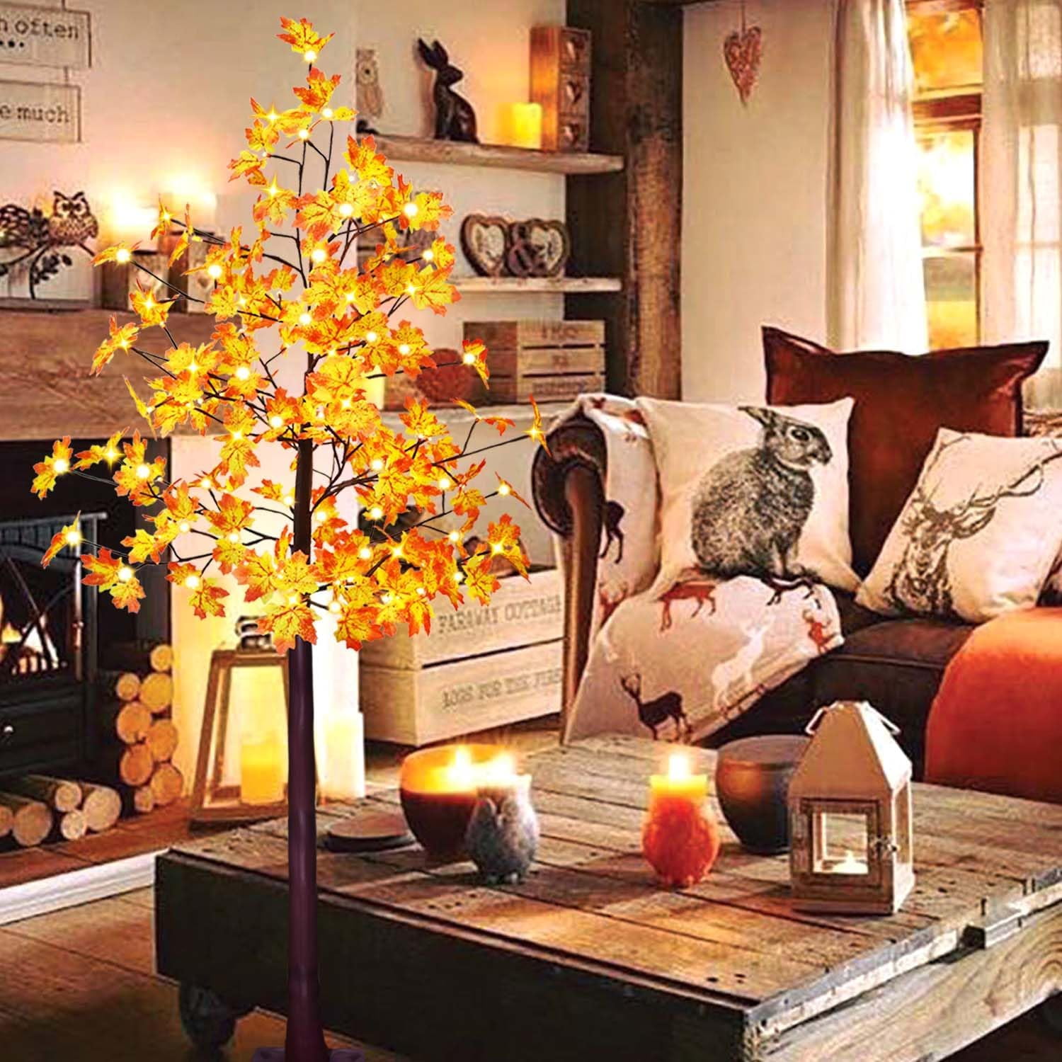 FUCHSUN 6 FT 120 LED Artificial Maple Tree Light Lighted Fall Tree with ...