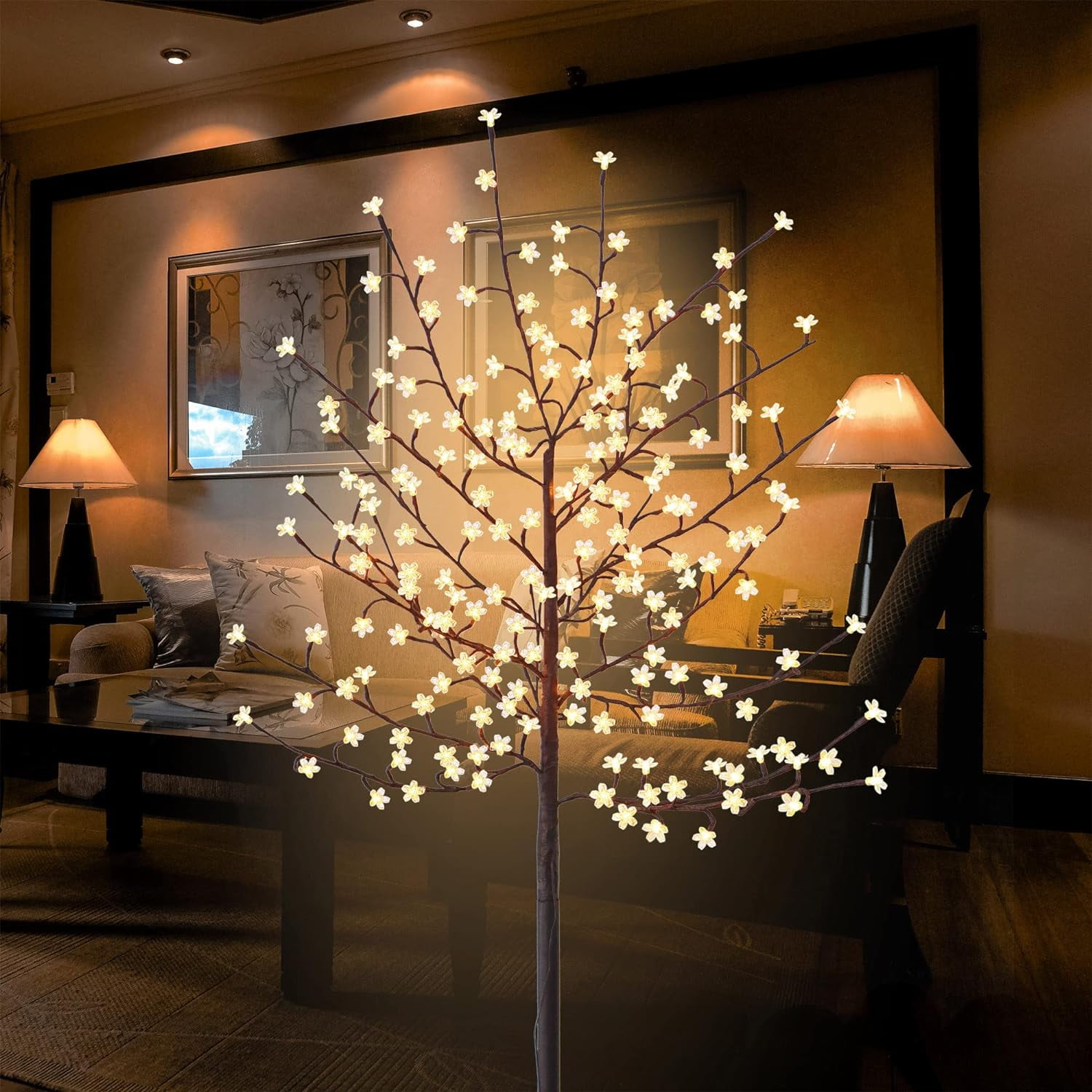 FUCHSUN 6 FT Cherry Blossom Tree Light 200 LED Lighted Artificial Tree ...