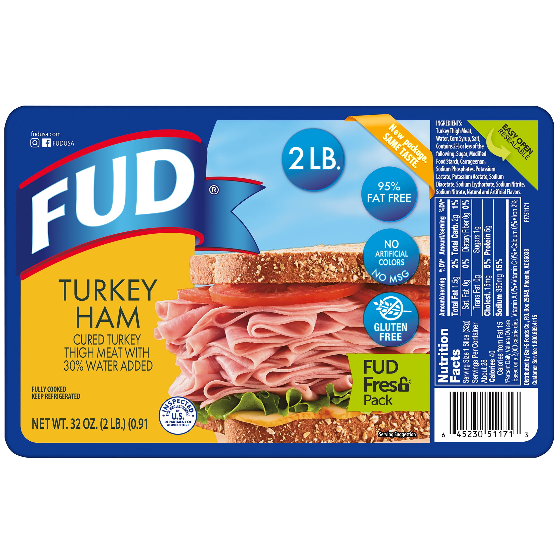 FUD Slc Turkey Ham - 4x4 12/2 lb. Resealable Plastic Pack (Made from ...