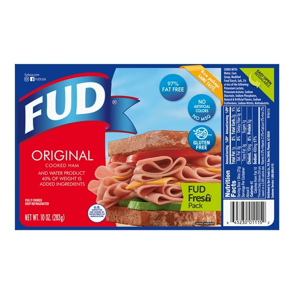 FUD Sliced Original Ham 4x6. - 10 oz. Made from Pork, Resealable Pack ...