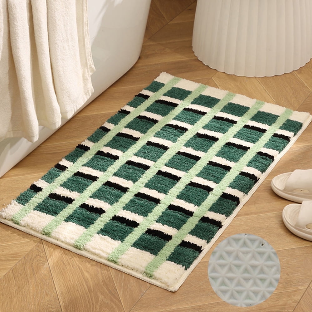 FUDAKUNA Modern Green Beige Geometric Non-Slip Microfiber Bath Rugs, 16 ...