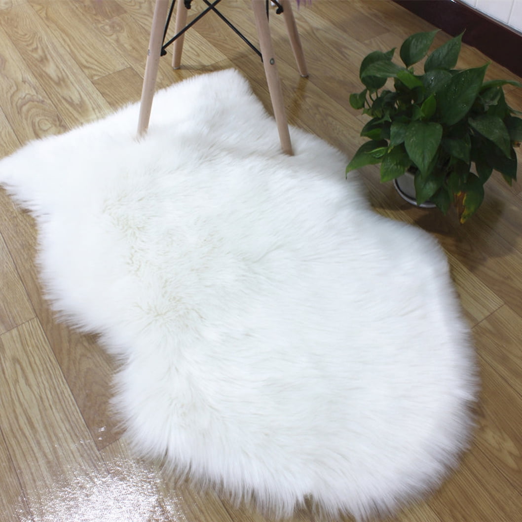 FUDAKUNA White Plush Area Rugs 20 x 32inch Faux Fur Sheepskin Shaggy ...