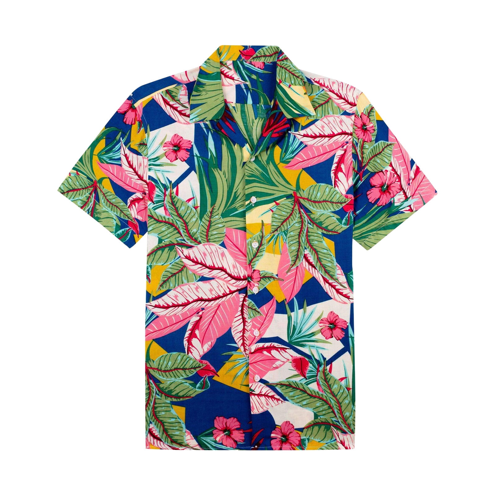 Fuderu Mens Colorful Coconut Leaf Print Shirt Short Sleeve Turn Down