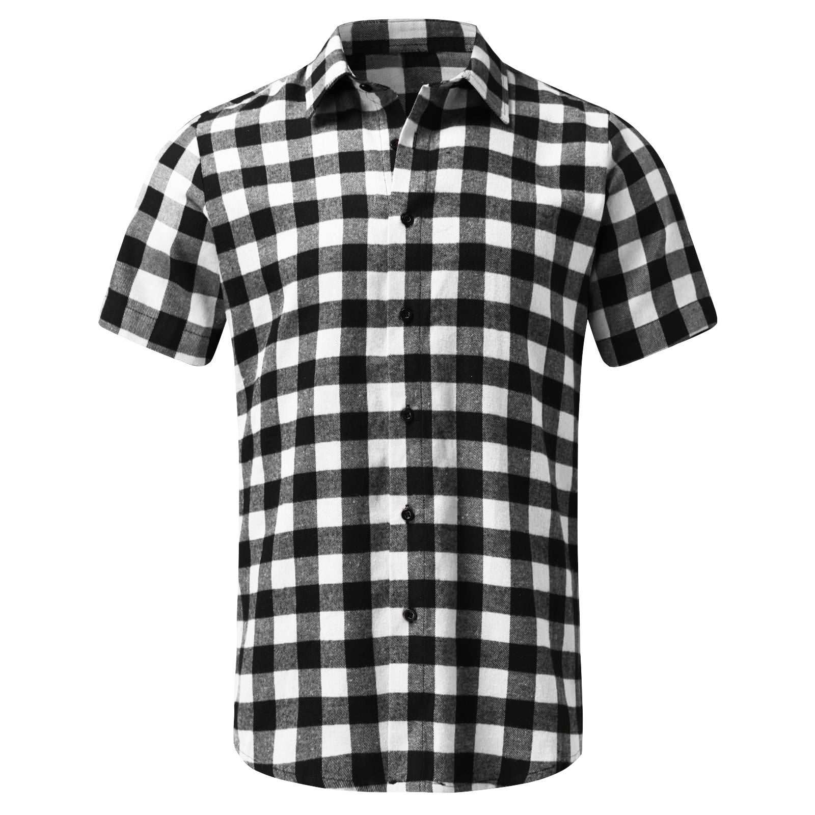 Fuderu Mens Spring And Summer Fashion Casual Sanding Plaid Turn Down