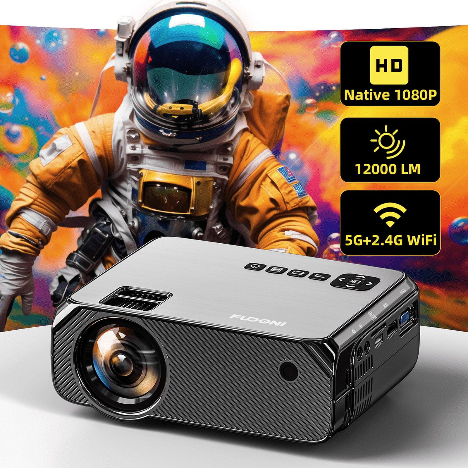 FUDONI Projector with WiFi Supported, Upgraded Outdoor Movie Projectors ...