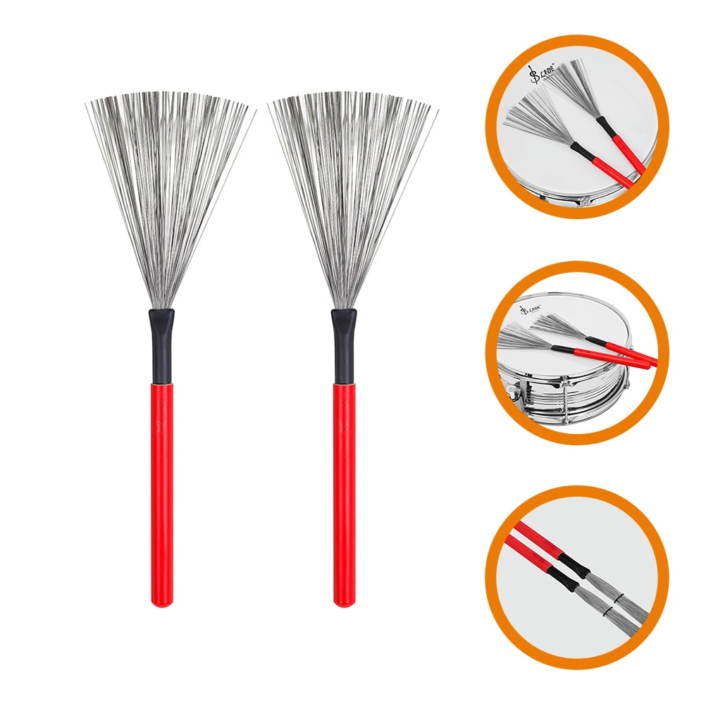 FUEENIRVA Wire Drum Brushes 1 Pair Red High Carbon Steel for Snare Jazz ...