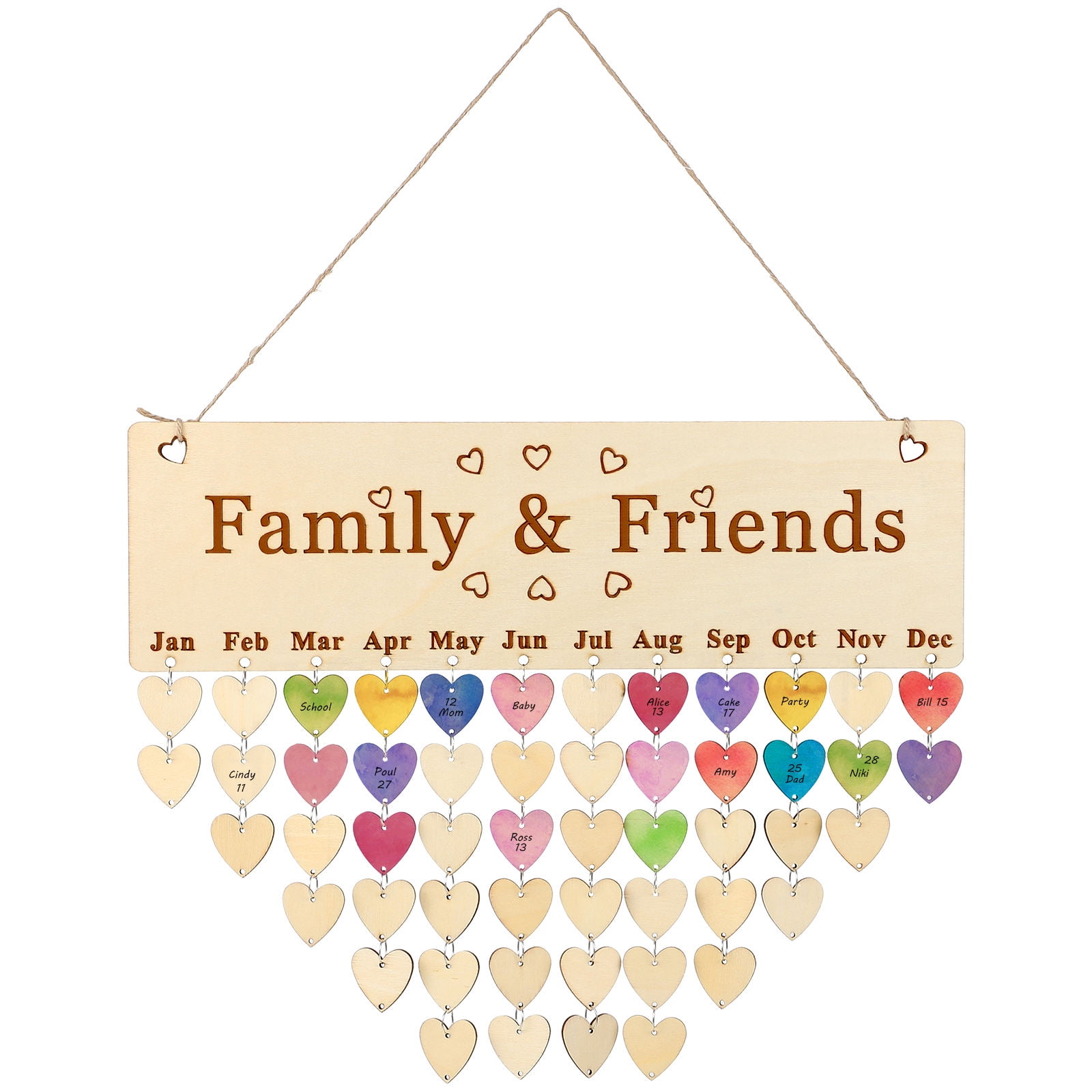 FUEENIRVA Wooden Plaque Calendar Family Birthday Reminder Khaki Home ...