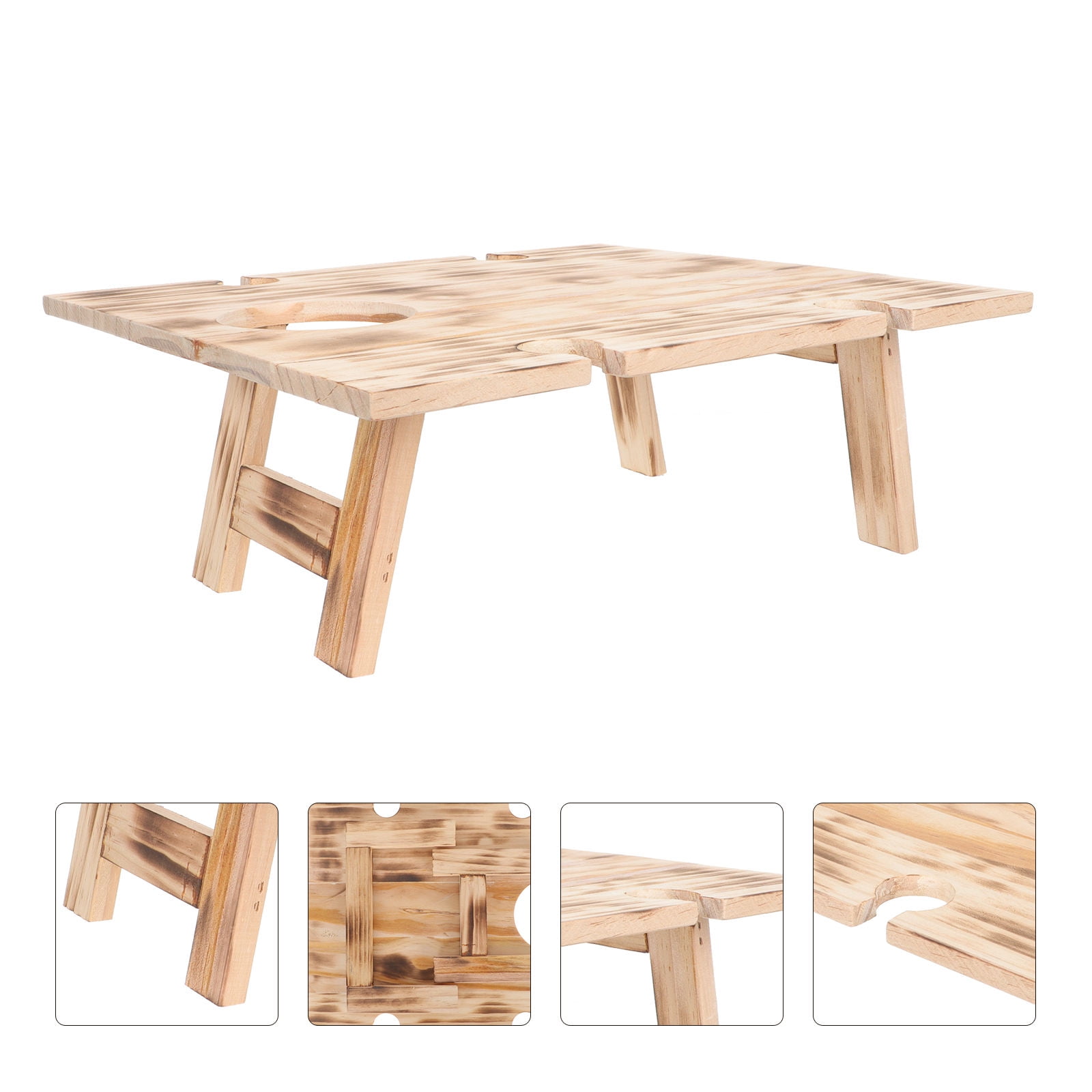 FUEENIRVA 1Pack Portable Small Table Brown Wood for Outdoor Activities ...