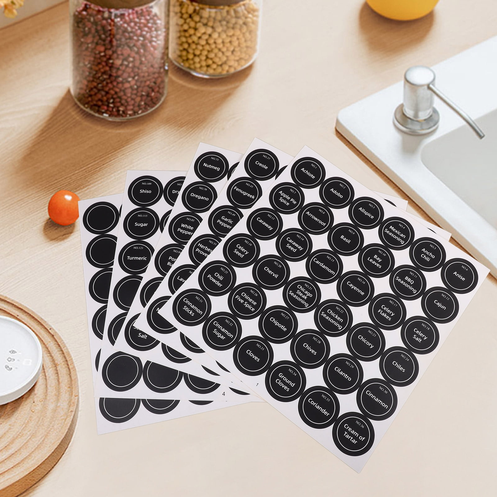 FUEENIRVA Spice Jars Labels 20 Sheets Round Black Paper Waterproof ...