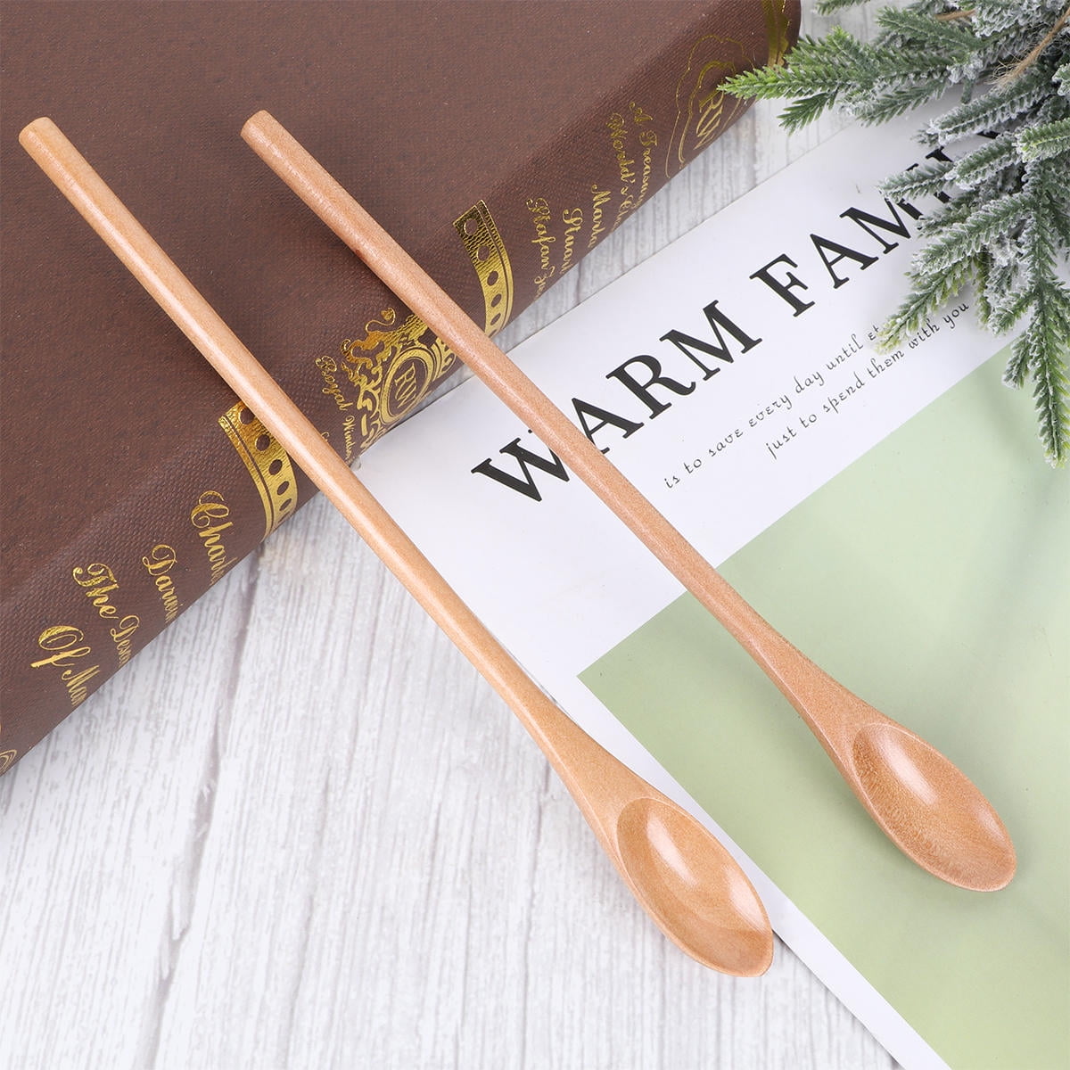 FUEENIRVA 2Pcs Wood Coffee Spoon for Stirring and Mixing Tree Fork ...