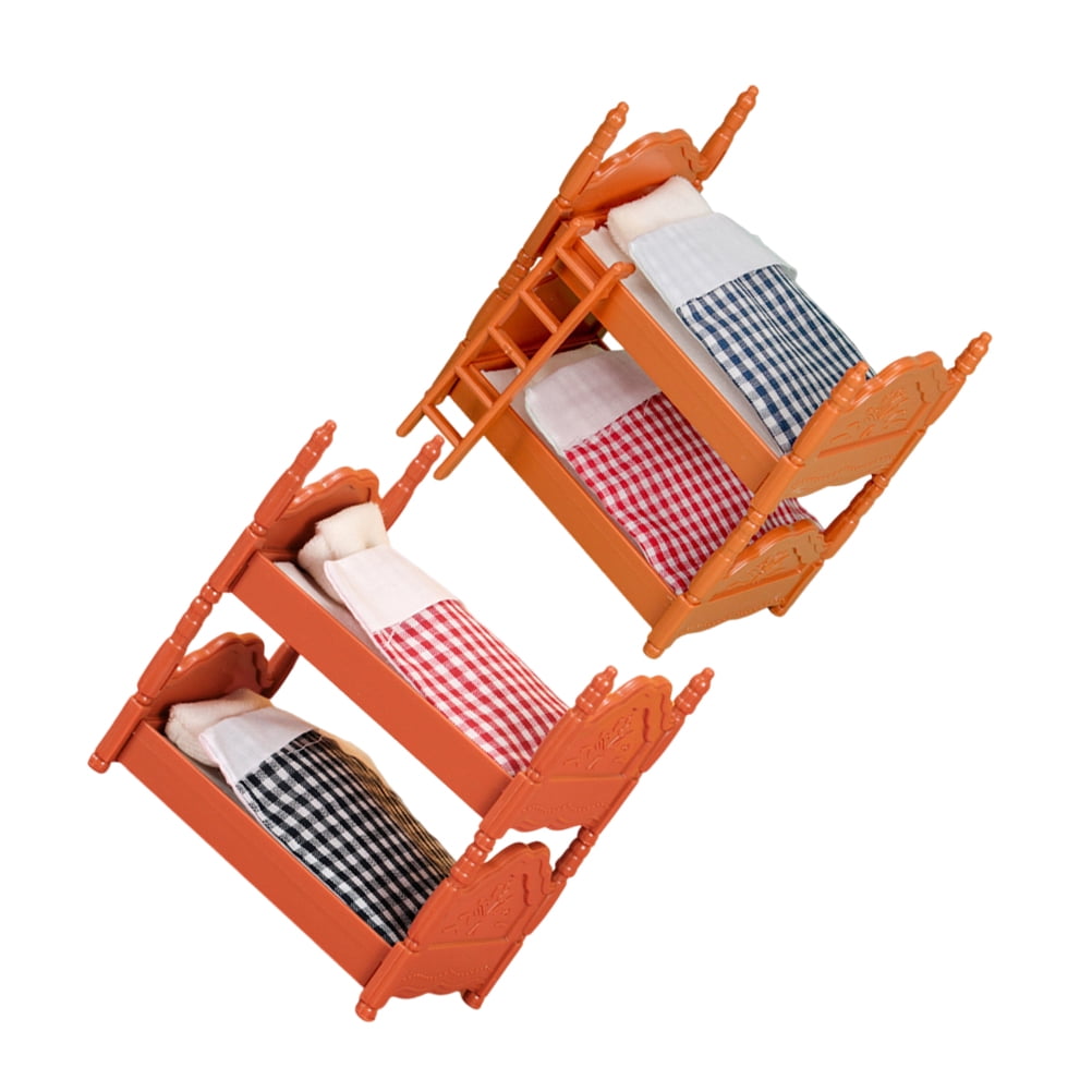FUEENIRVA Mini House Furniture Miniature Bunk Bed Model Style Cloth ...
