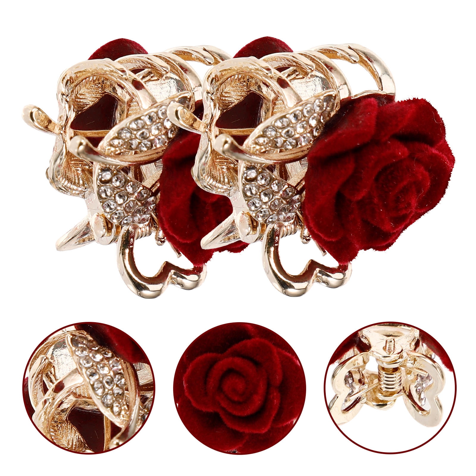 FUEENIRVA 2pcs Women's Hair Claws Mini Red Flocking Styling for ...