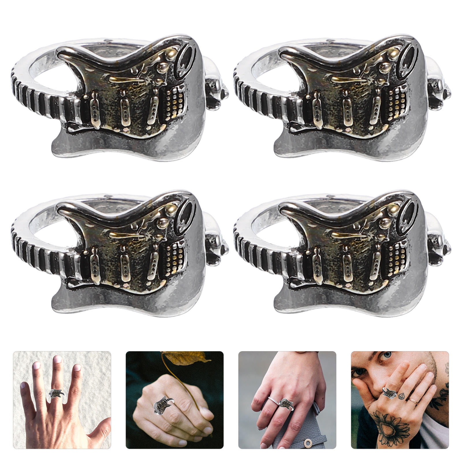 FUEENIRVA 4pcs Music Guitar Rings For Men Vintage Punk Gothic Open Cool ...