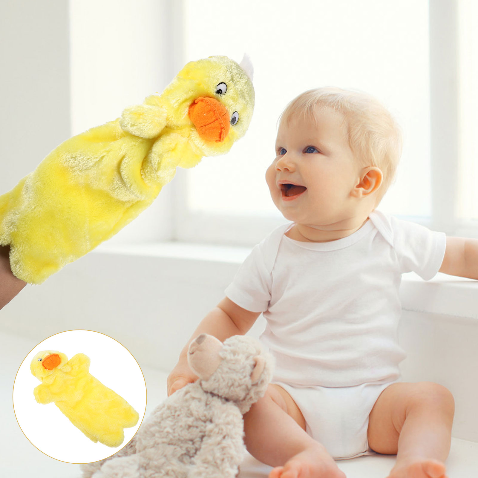 FUEENIRVA Cute Hand Puppet Plush Duck Hand Puppet Yellow PP Cotton 1Pcs ...