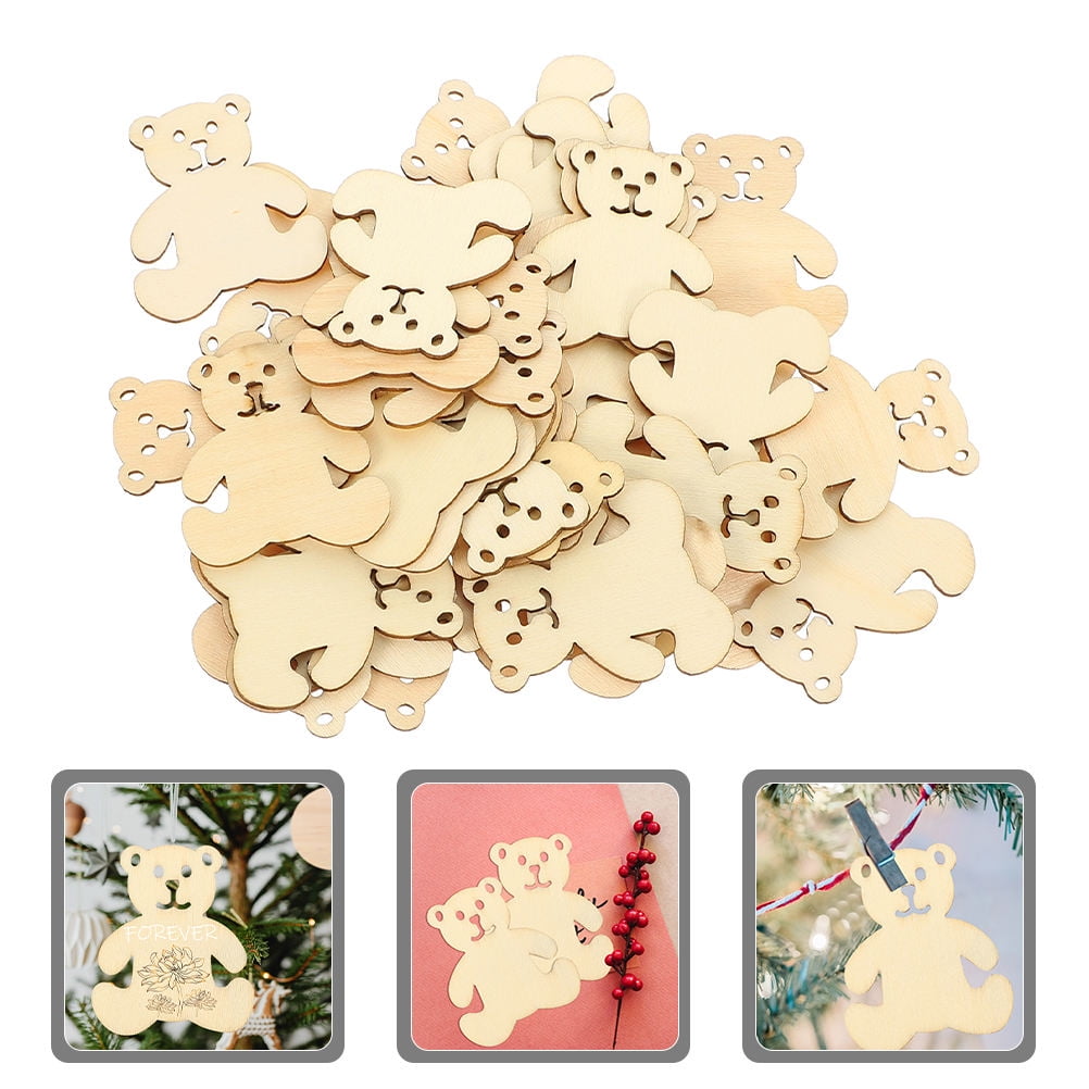 FUEENIRVA Wood Embellishments for Crafts 24Pcs Bear Shape Slices for ...