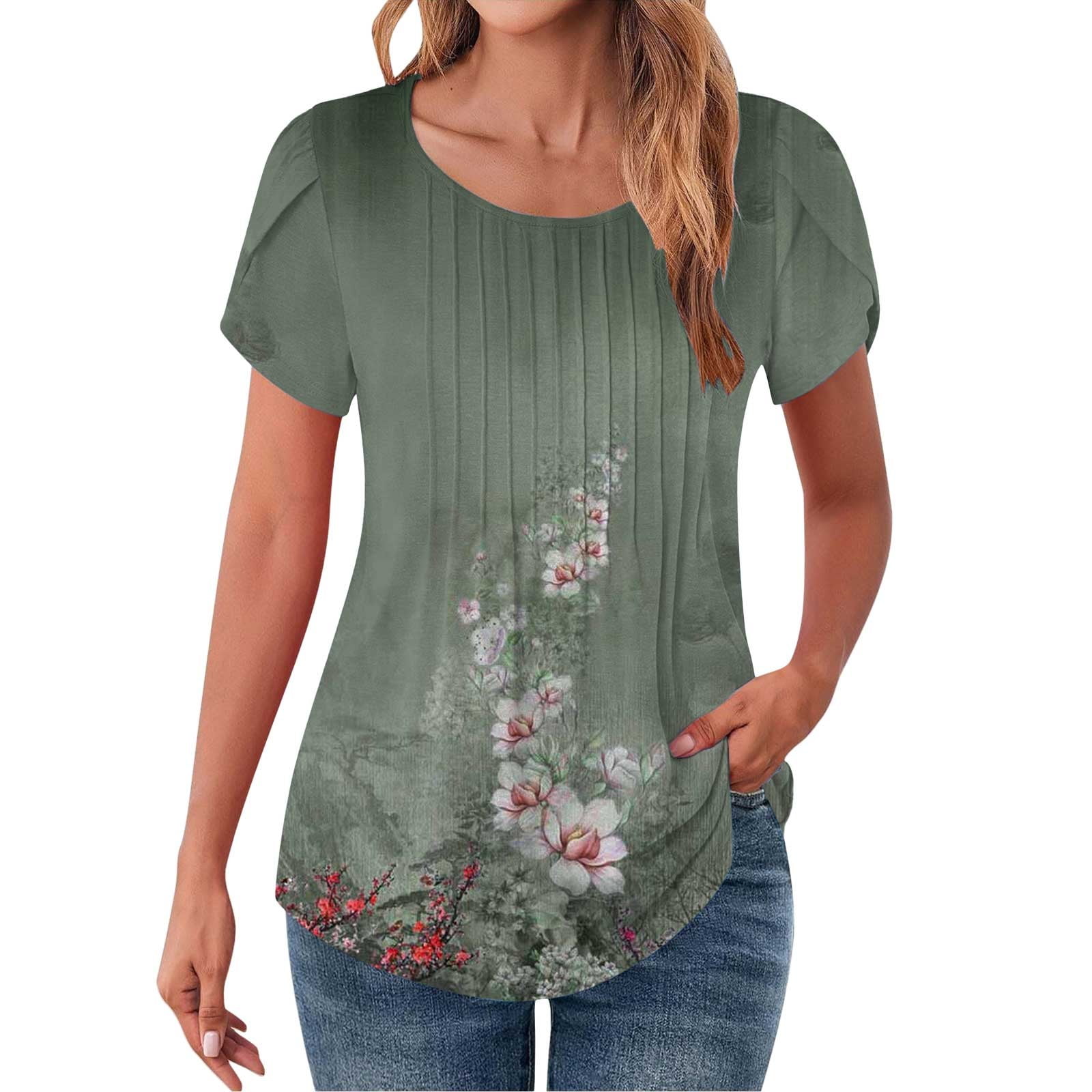 FUELEGO Flowy Tops for Women Clearance Short Sleeve Shirts for Women ...