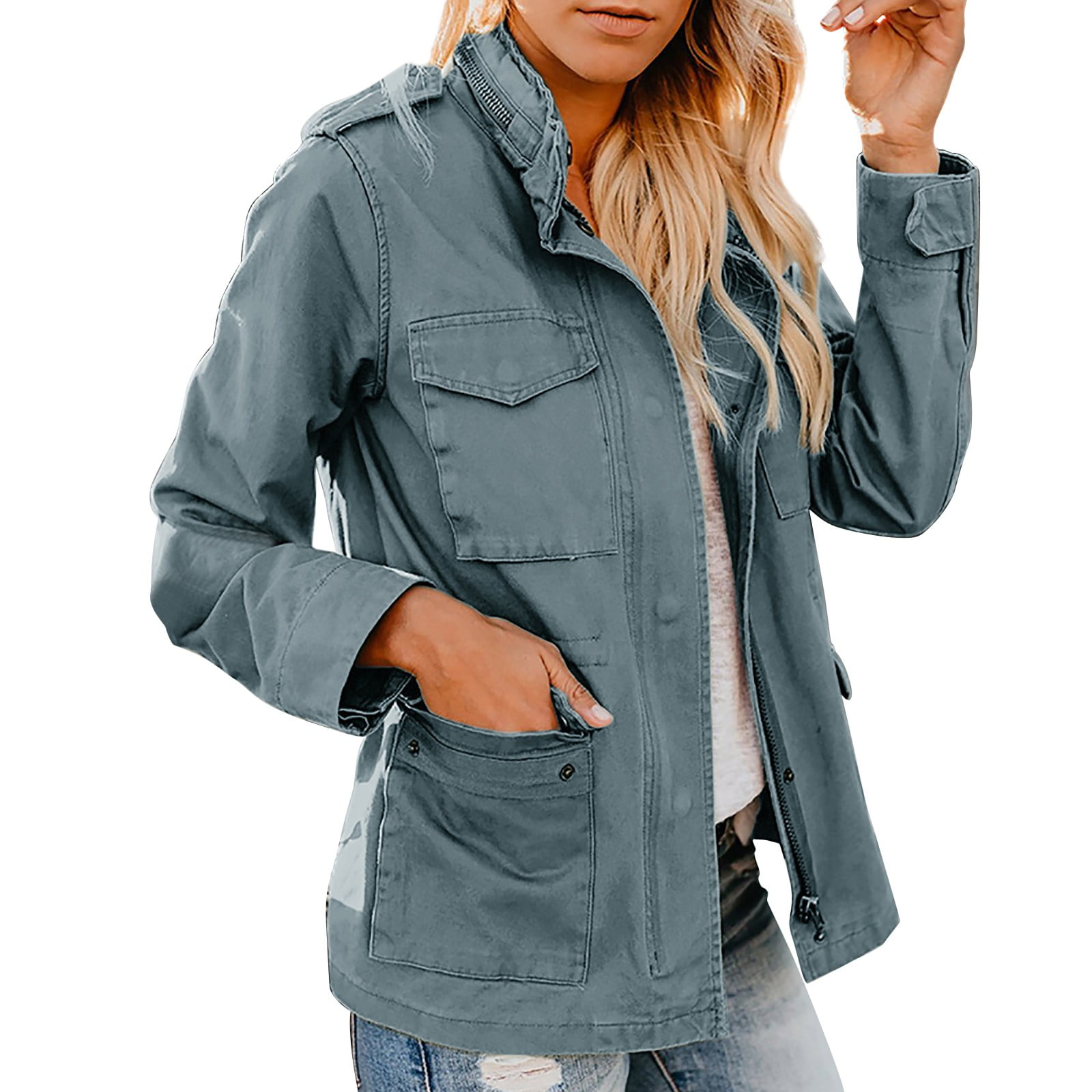 FUELEGO Womens Cruise Wear Clothing 2024 Clearance Womens Anorak Jacket Zip Up Snap Button Parka ...