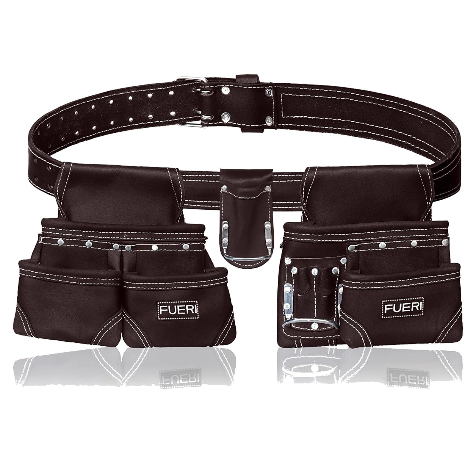 FUERI Leather Tool Belt with Dual Hammer Holster Tool Pouches Heavy ...