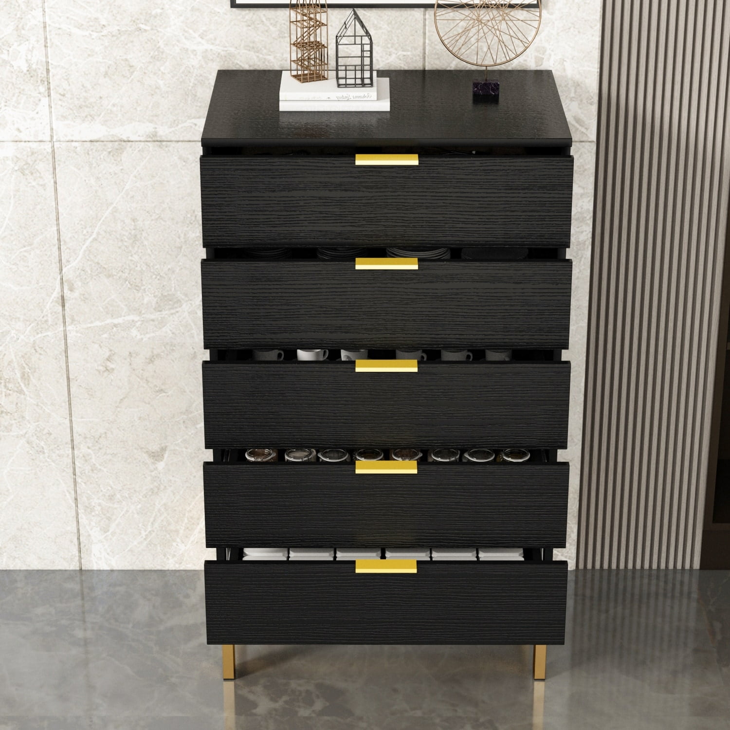 FUFU&GAGA 5-drawer Storage Chest Bedroom Nightstand Gadgets Cabinet ...