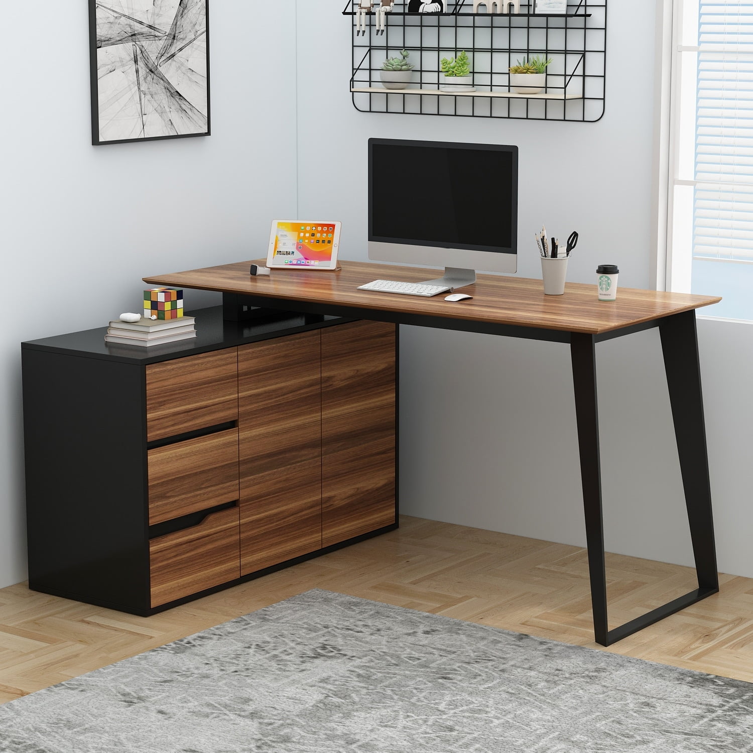 FUFU&GAGA 54.3" Home Office Computer Desk Corner Desk With Drawers and ...