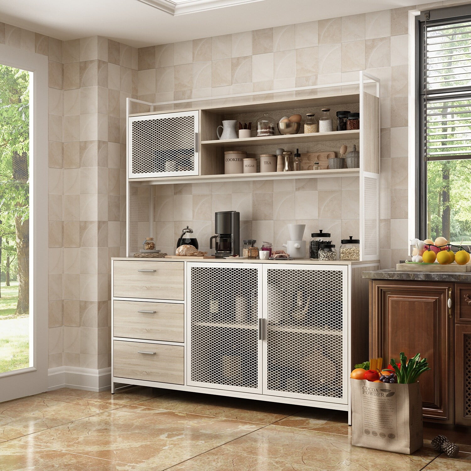 FUFU&GAGA 59"W Kitchen Cabinet Pantry with Sleek Design & Ample Storage ...