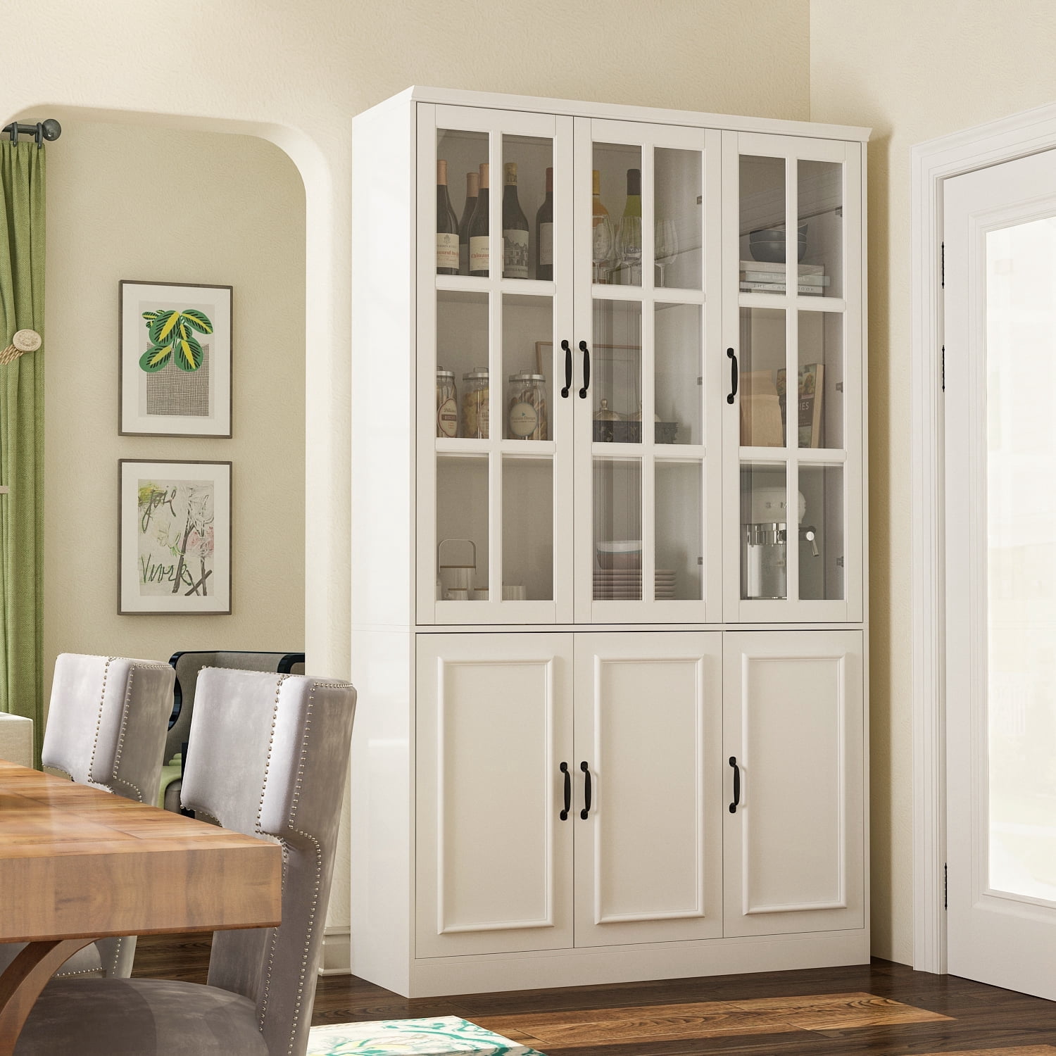 KULAGAGA 6-Door White Bookcase Display Cabinet, 78.7" Tall Freestanding ...